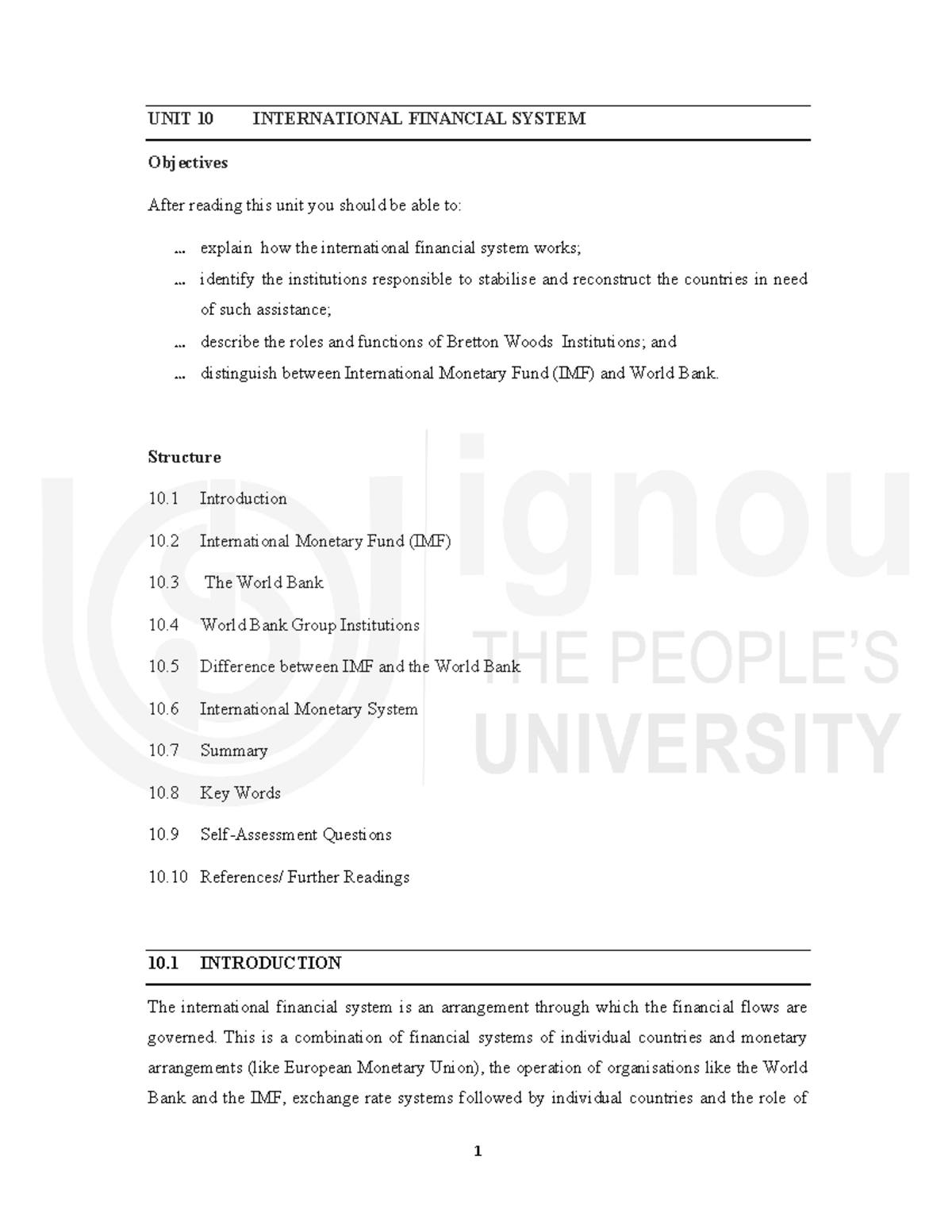 International Financial System - UNIT 10 INTERNATIONAL FINANCIAL SYSTEM ...