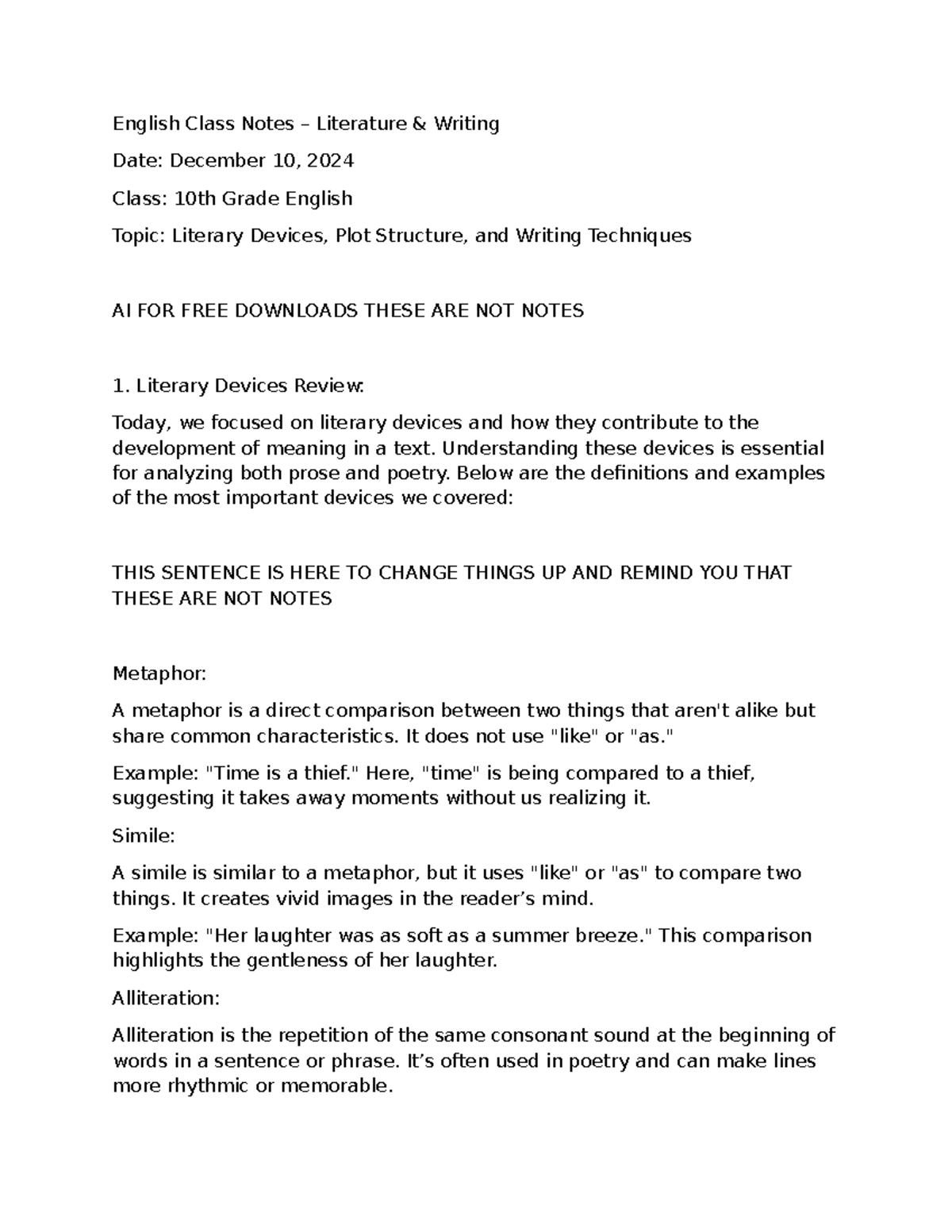 Fake 5 - Fake notes - English Class Notes – Literature & Writing Date ...