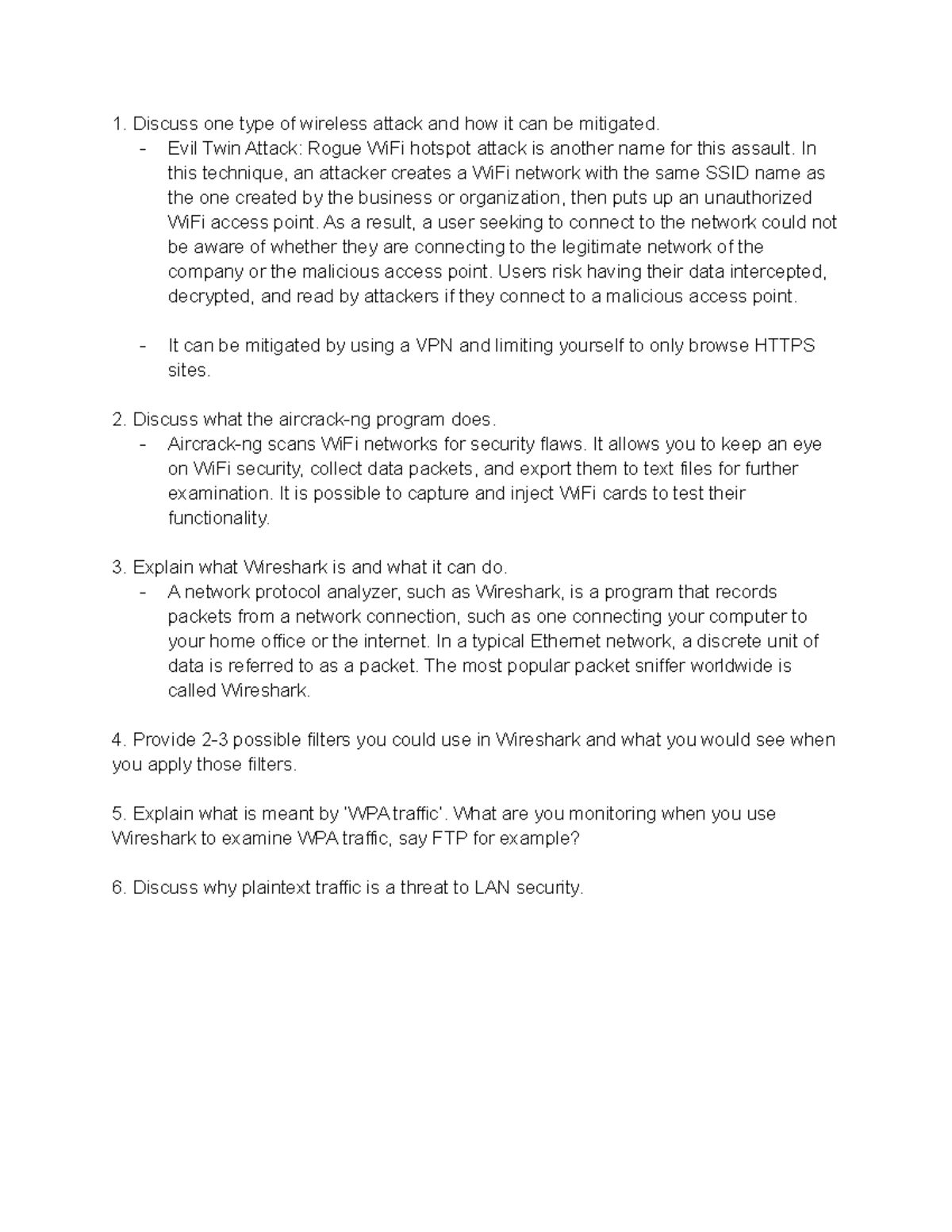 Wireless Attacks - Detailed Summary - Discuss one type of wireless attack and how it can be ...