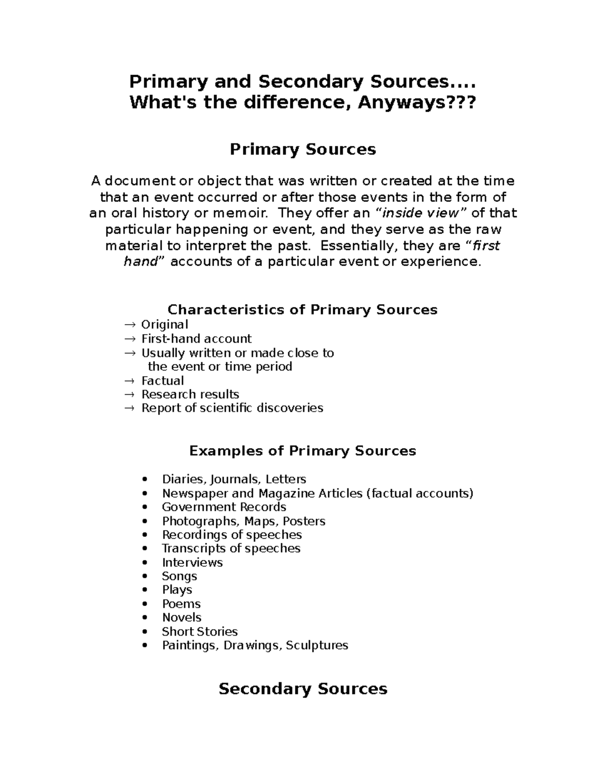 Primary and Secondary Sources of Informa - Primary and Secondary ...