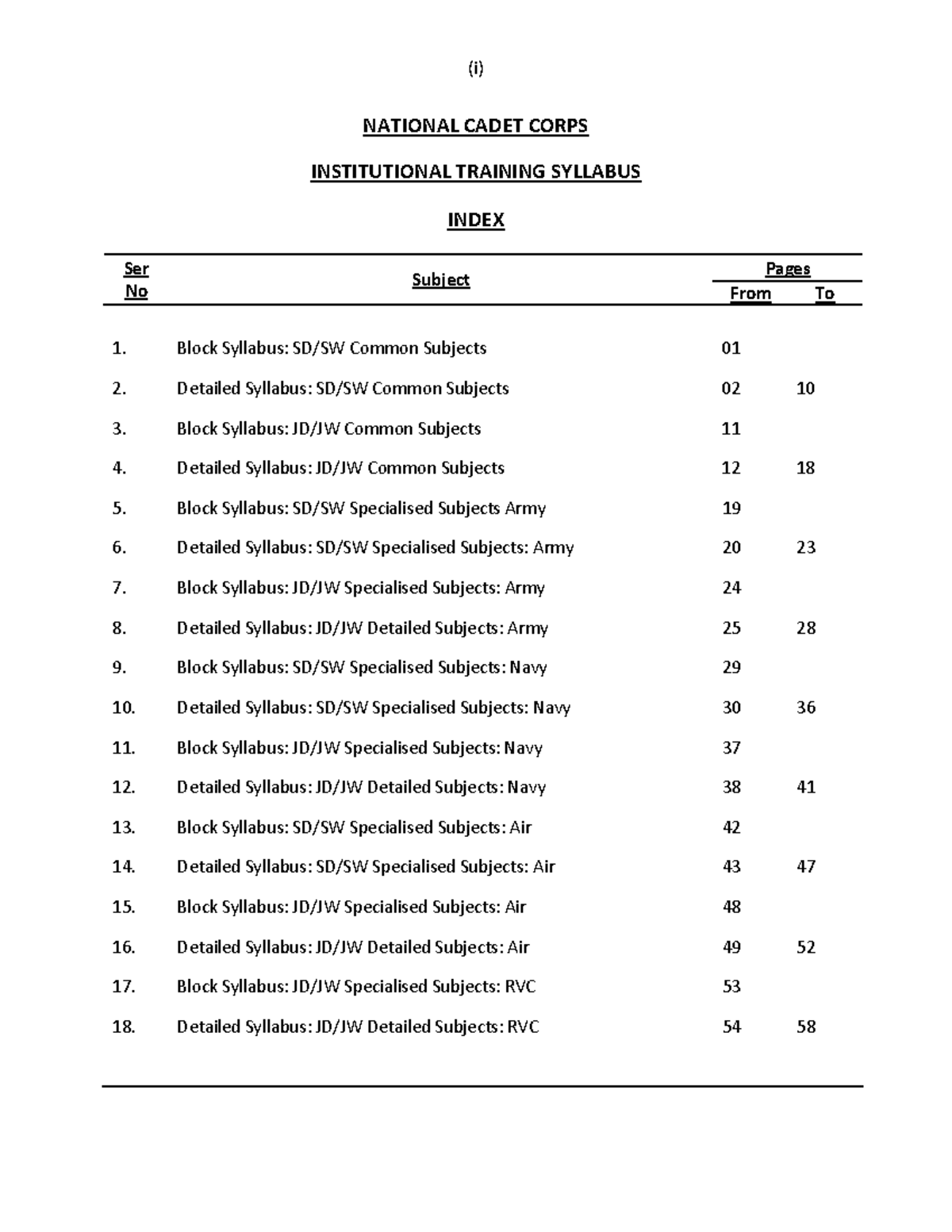 Training Syabulls - (i) NATIONAL CADET CORPS INSTITUTIONAL TRAINING ...
