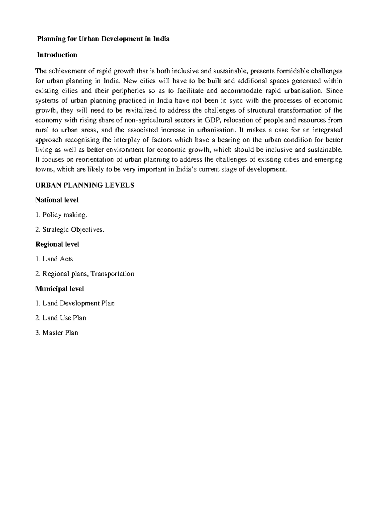 Planning for Urban Development in India - Planning for Urban ...