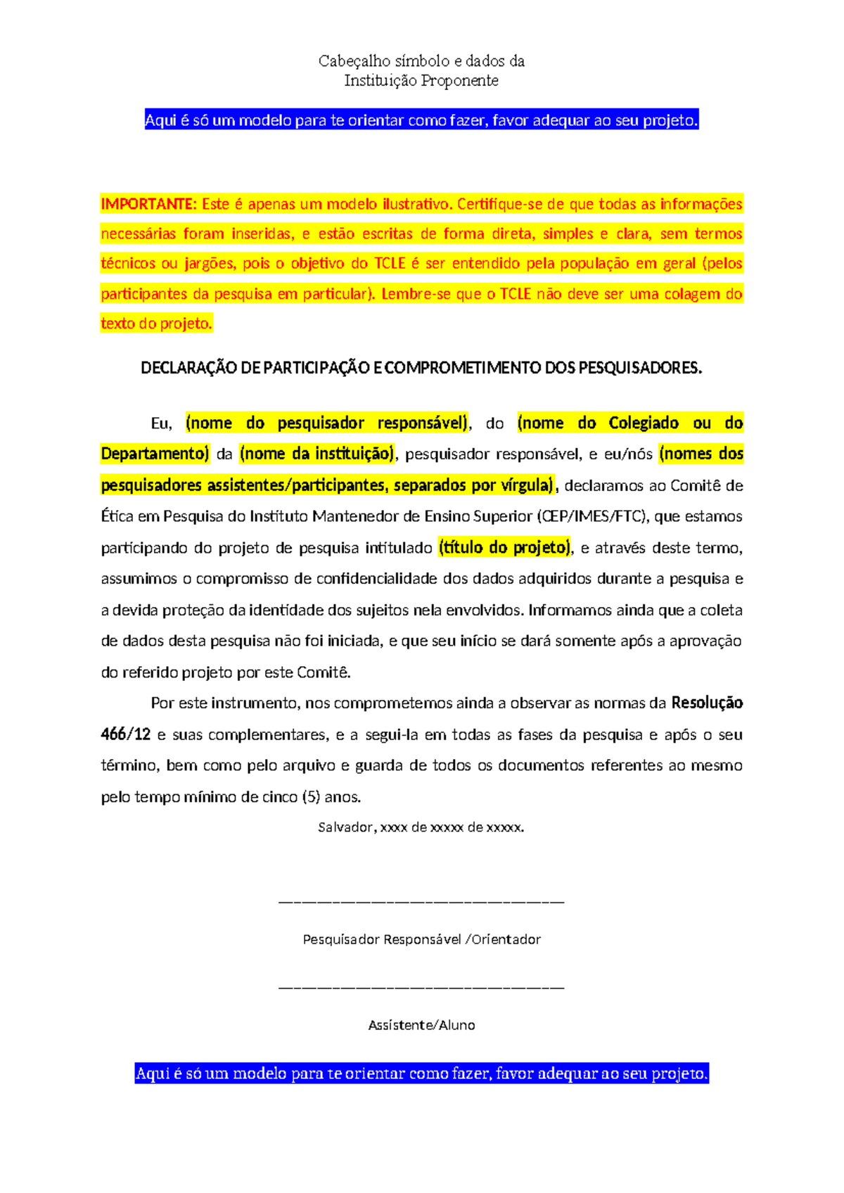 Modelo de Termo DE Comprometimento - Cabeçalho símbolo e dados da ...