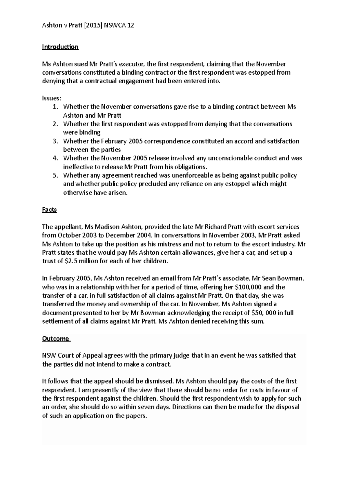 Ashton v Pratt - Case Summary - Ashton v Pratt [2015] NSWCA 12 ...