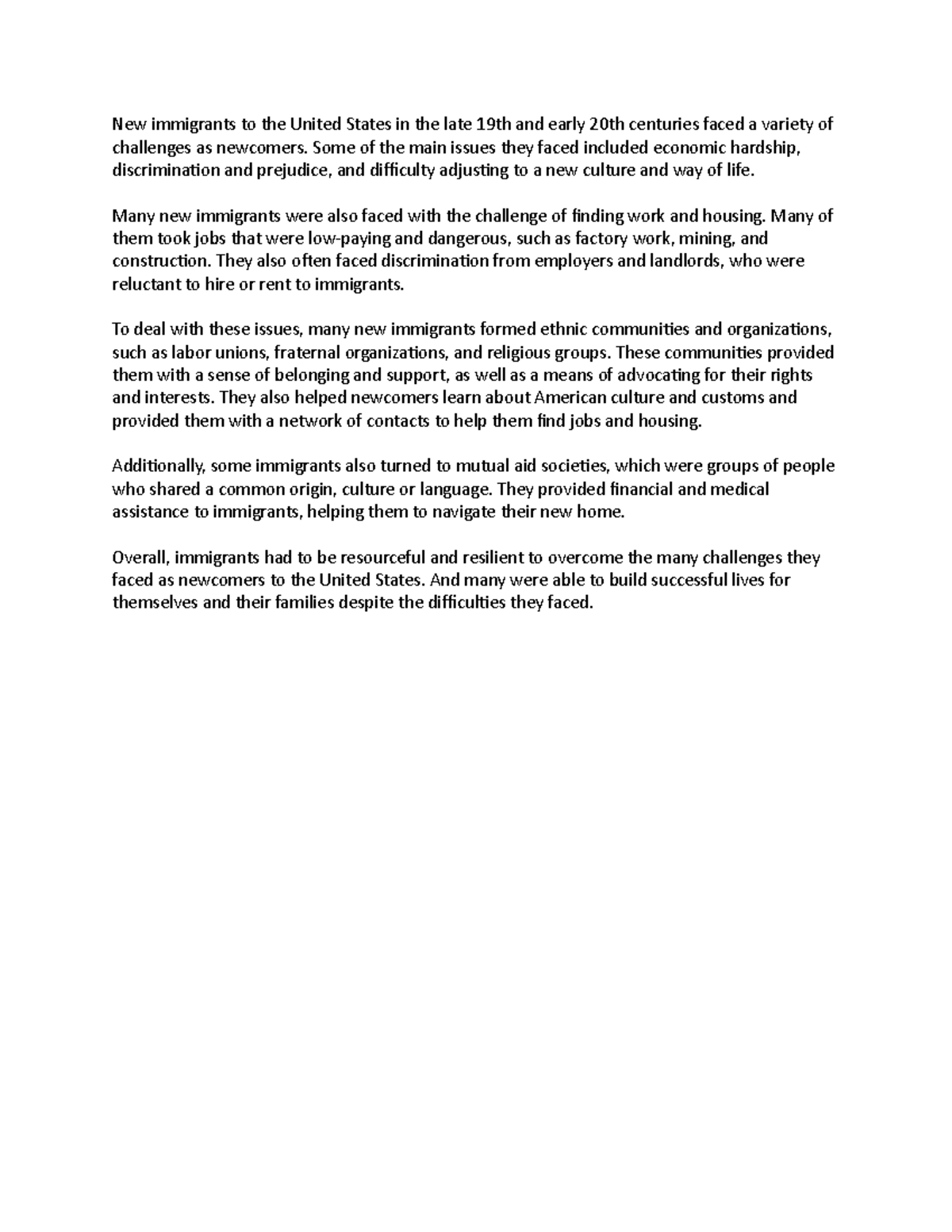 Topic 9 pre - An assignment for history - New immigrants to the United ...