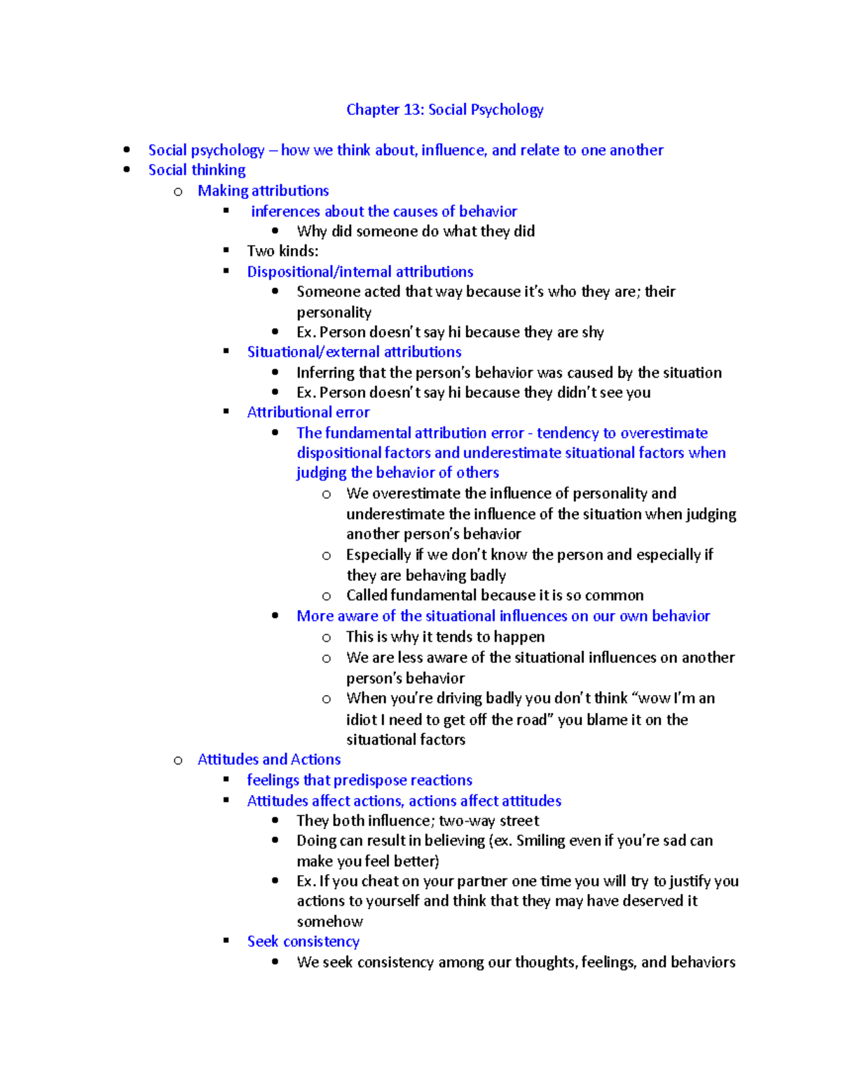 Chapter 13: Social Psych notes - Chapter 13: Social Psychology Social ...