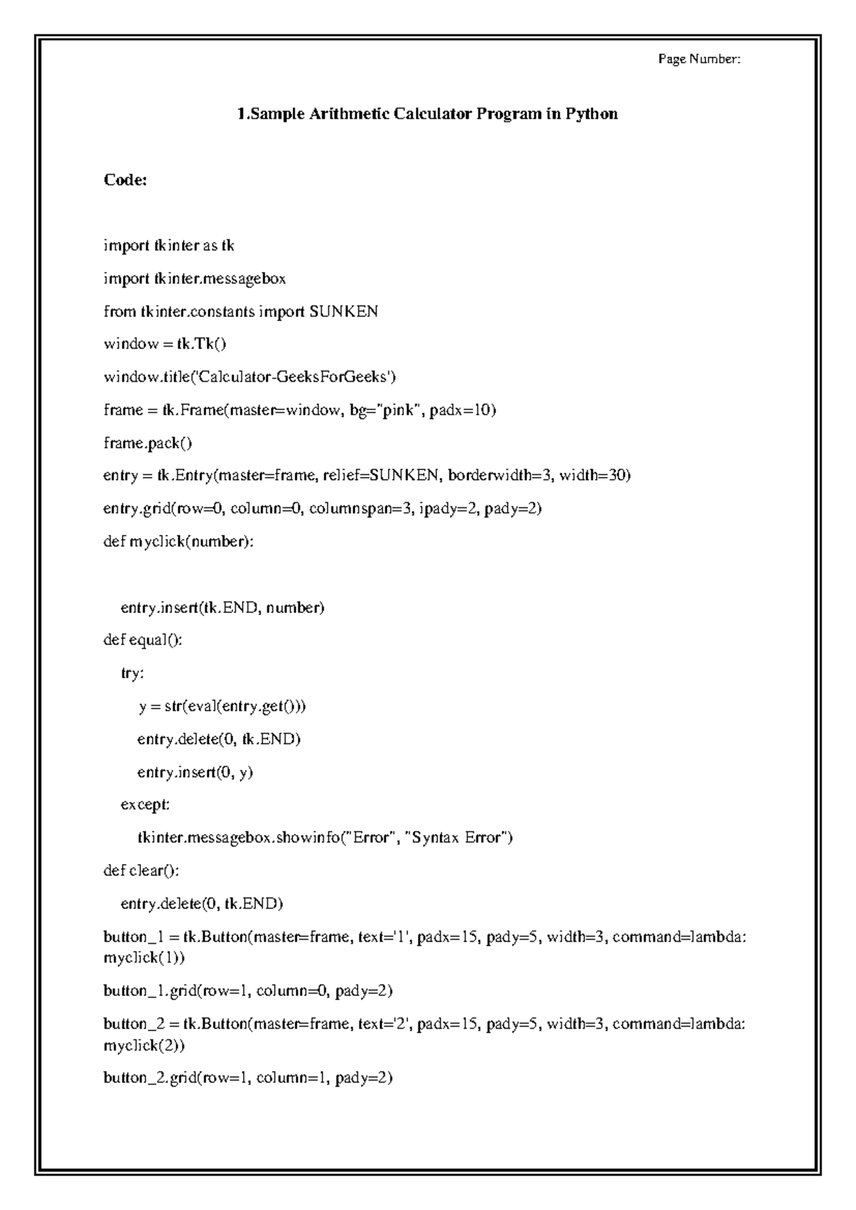 Python Lab Program 1to5 1 Arithmetic Calculator Program In Python Code Import Tkinter As Tk 8517