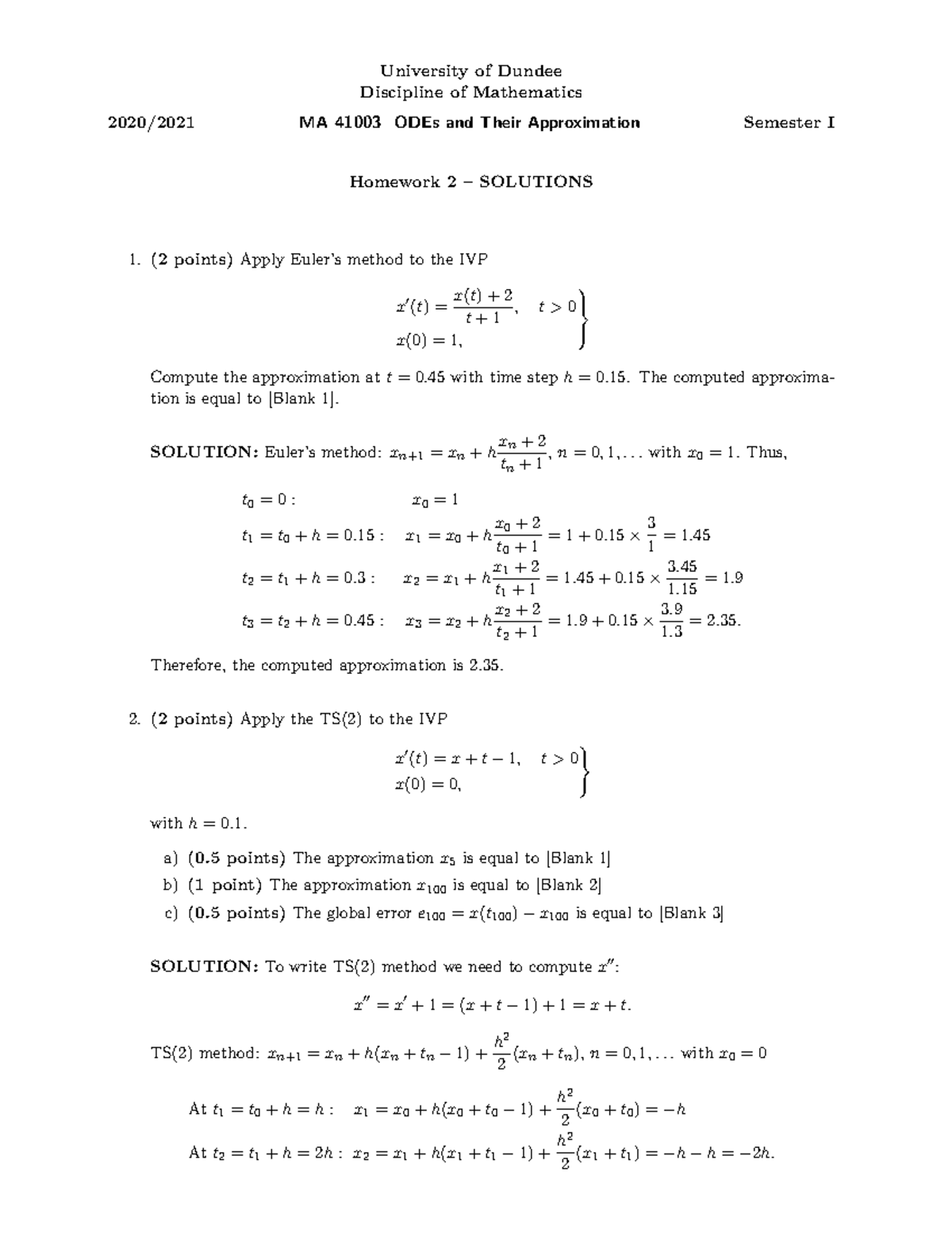Homework 2 Solutions - University of Dundee Discipline of Mathematics ...