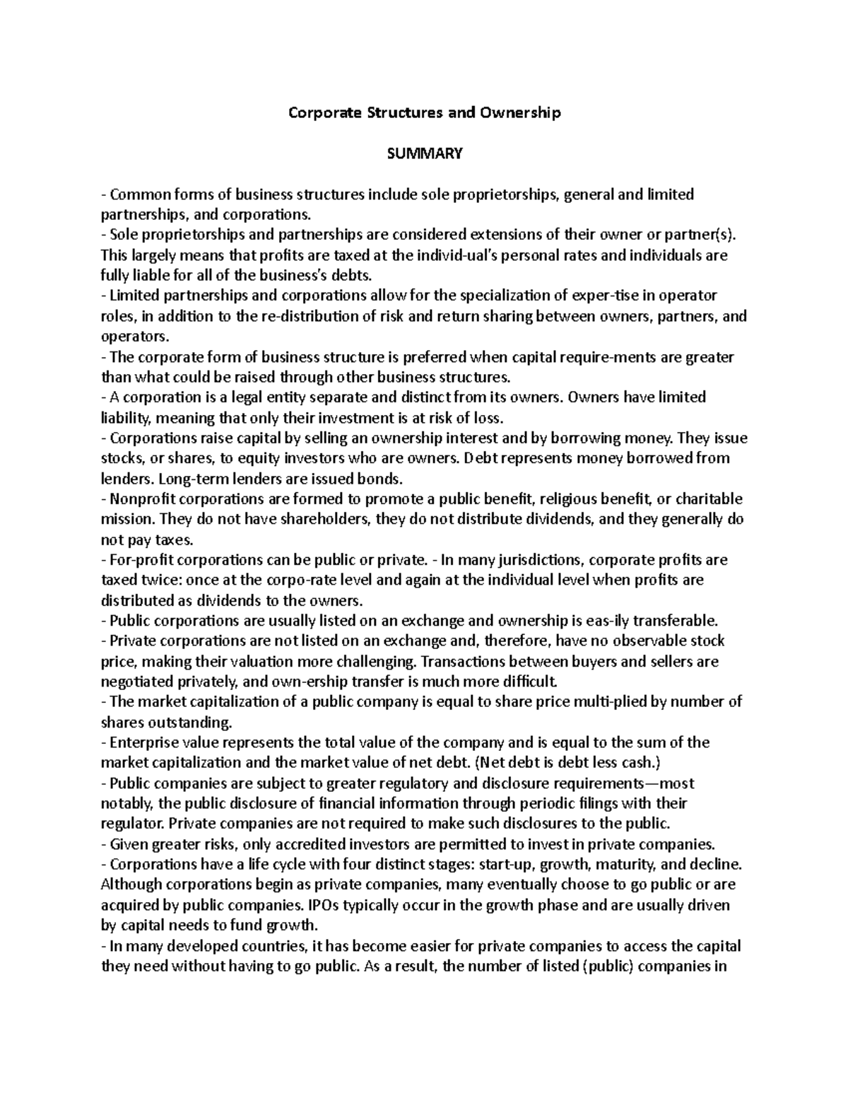 Corporate Structures and Ownership Practice Problems - Corporate ...