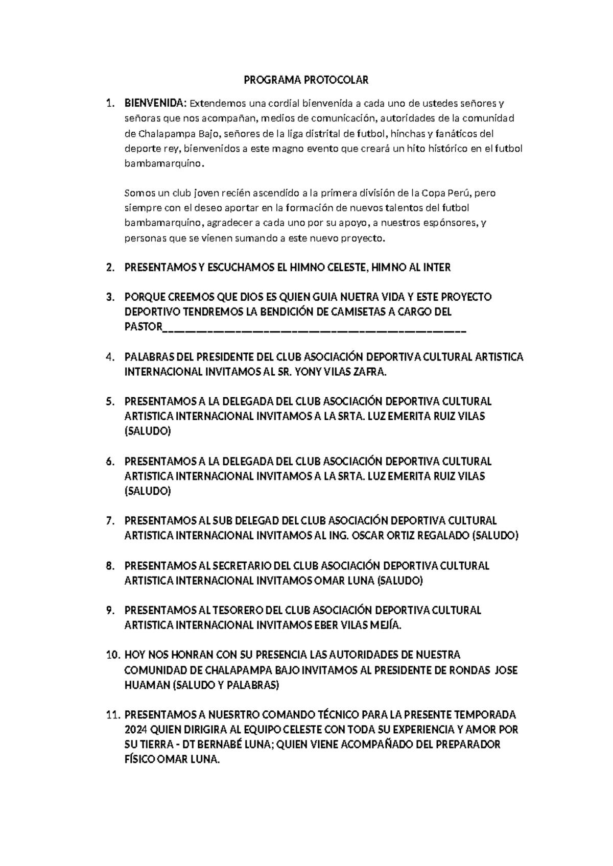 Ceremonia Protocolar - reglamento interno - PROGRAMA PROTOCOLAR BIENVENIDA: Extendemos una ...