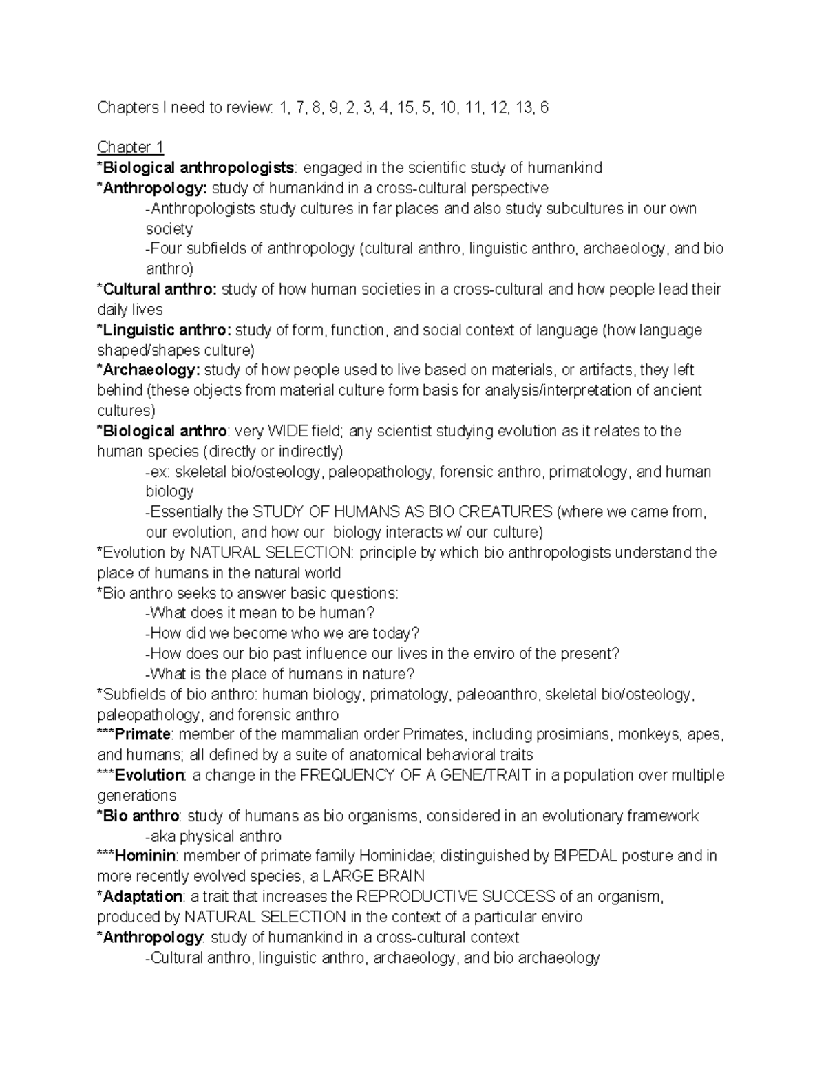 Human Origins Final Study Guide - - Studocu