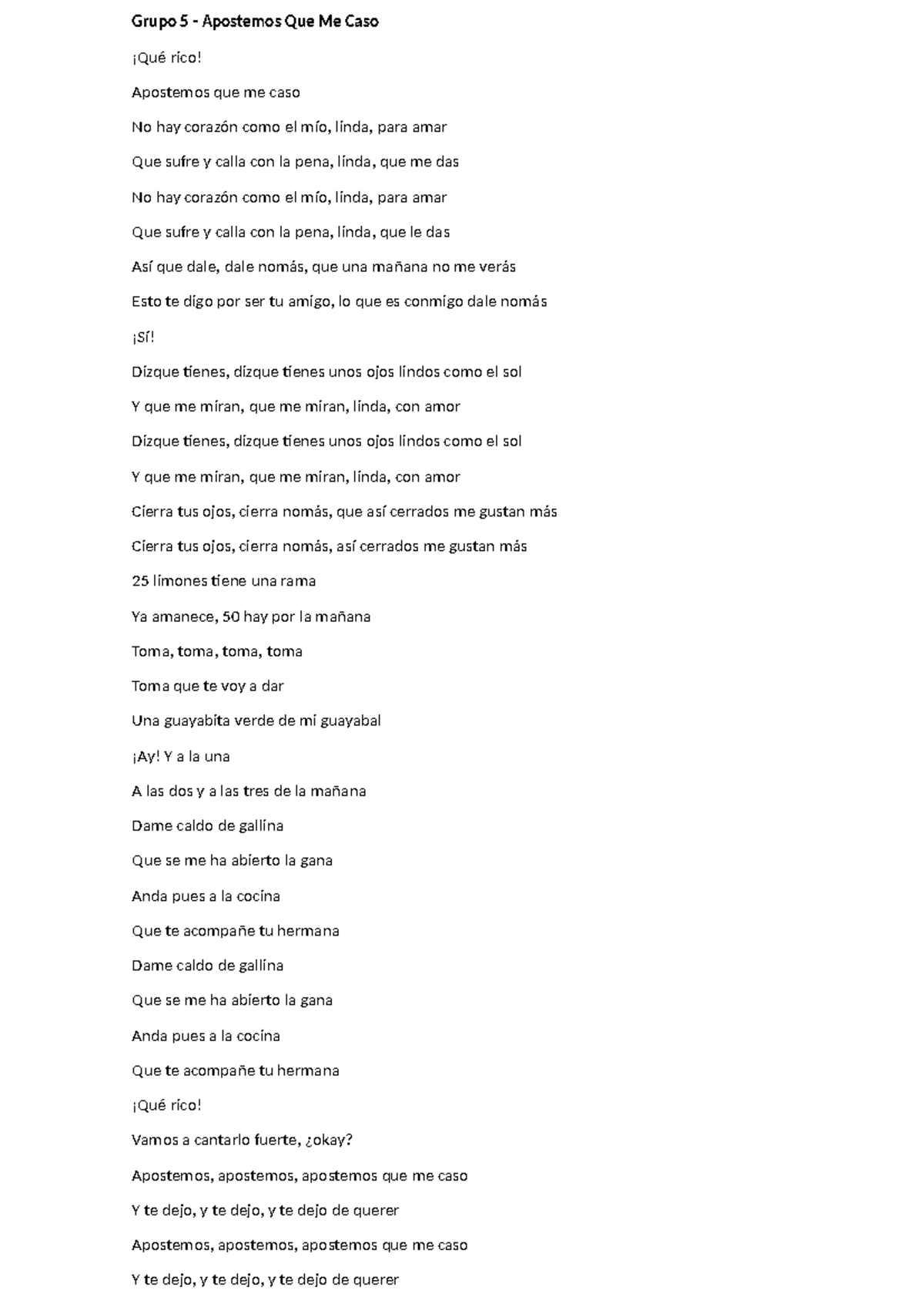 Grupo 5 - Grupo 5 - Apostemos Que Me Caso ¡Qué rico! Apostemos que me caso No hay corazón como ...