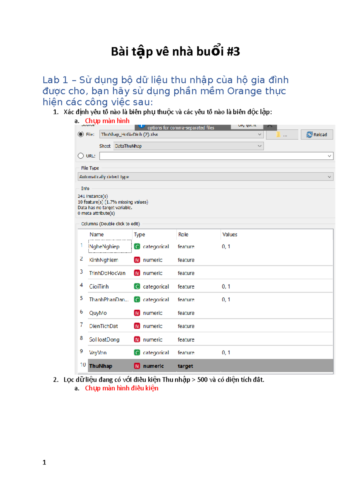 DS-Lab Buoi3 Ve Nha - btvn - Bài t ập vềề nhà bu ổi Lab 1 – Sử dụng bộ dữ liệu thu nhập của hộ ...