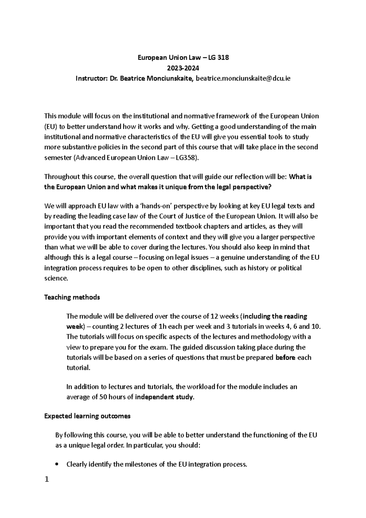 EU Law Syllabus 202324 - Module outline including assessment guidelines ...
