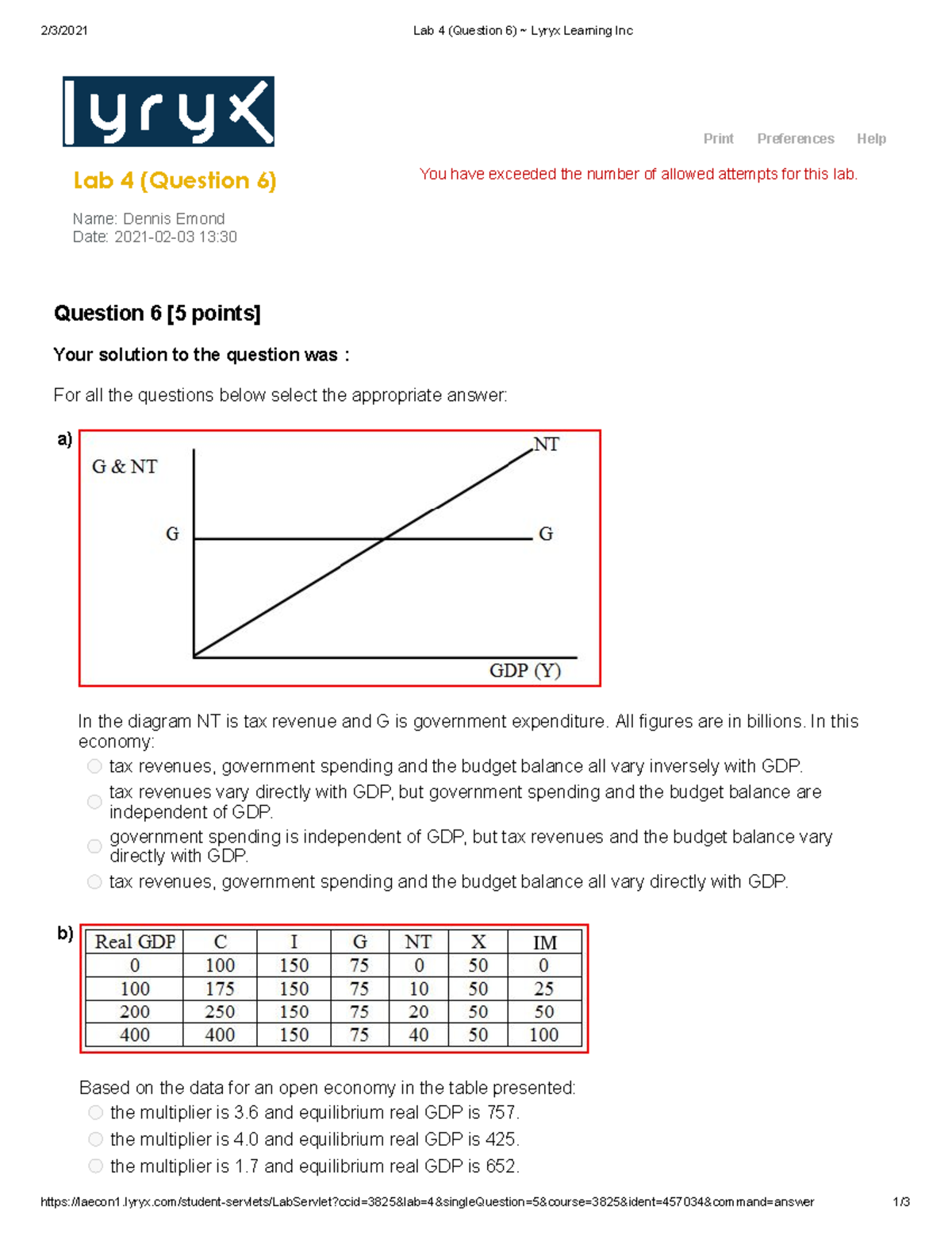 Lab 4 (Question 6) Lyryx Learning Inc - 2/3/2021 Lab 4 (Question 6 ...