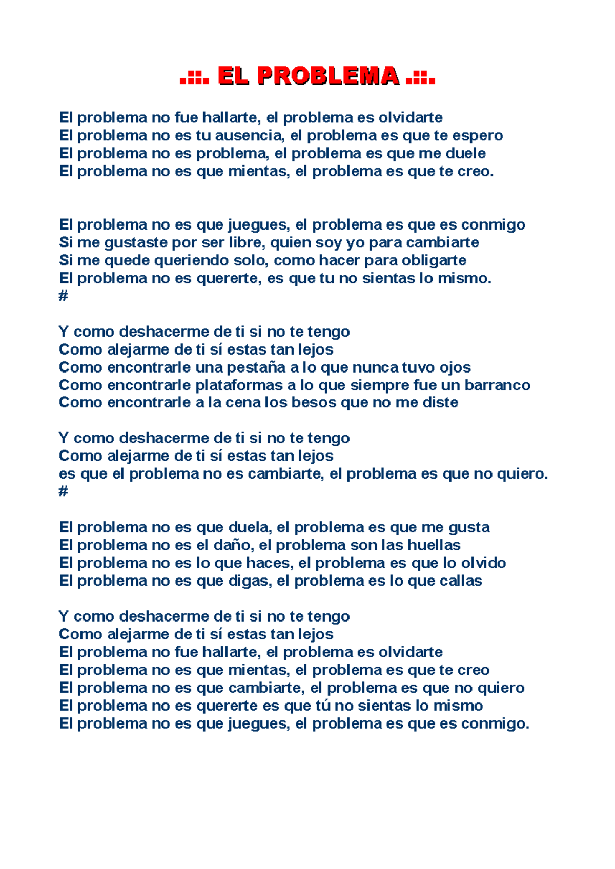 Cancion - El problema - .::. EL PROBLEMAEL PROBLEMA .::. El problema no ...