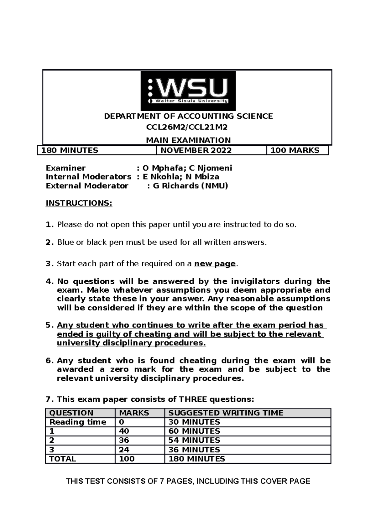 CCL Main Examination 2022 Question Paper - DEPARTMENT OF ACCOUNTING ...