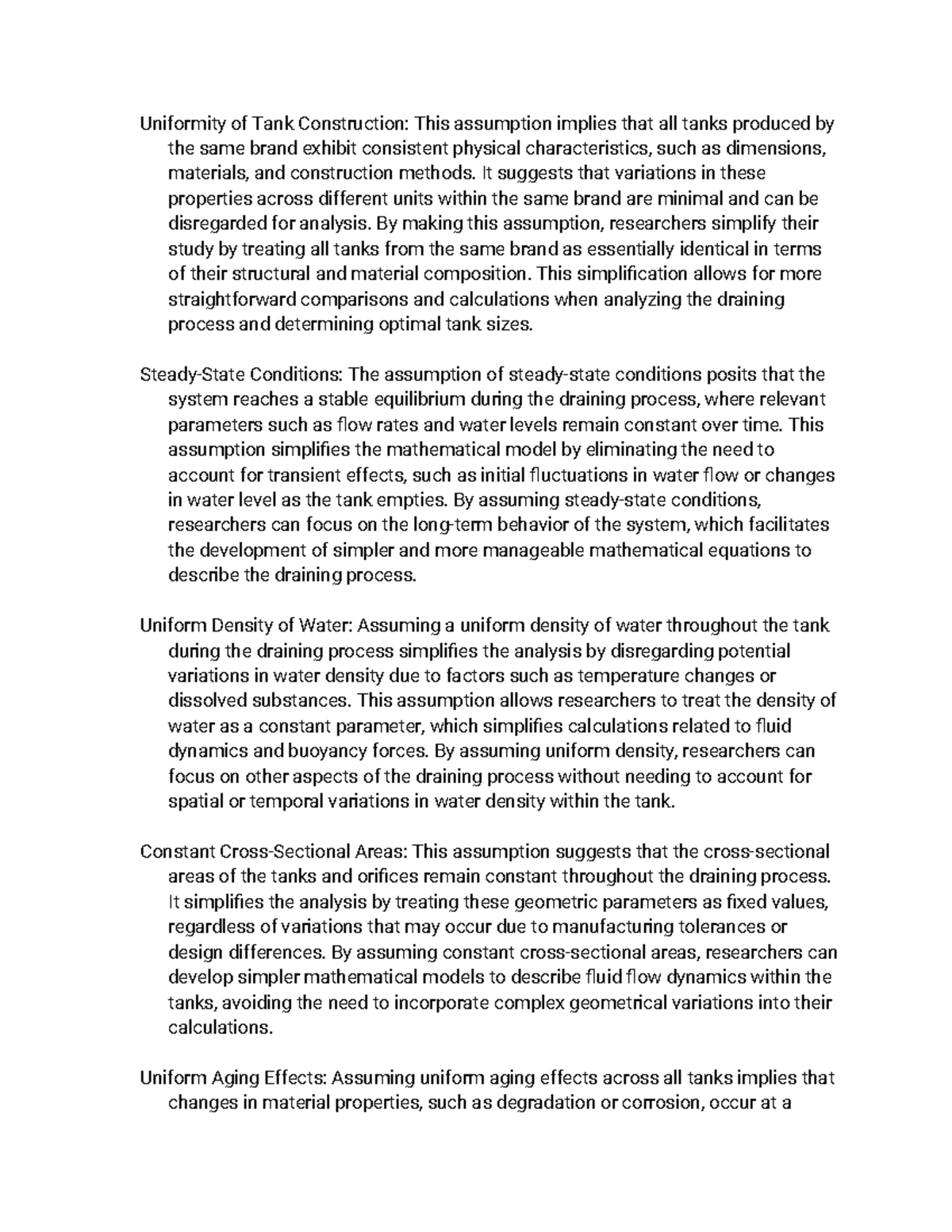 Assumptions - asfasf - Uniformity of Tank Construction: This assumption ...