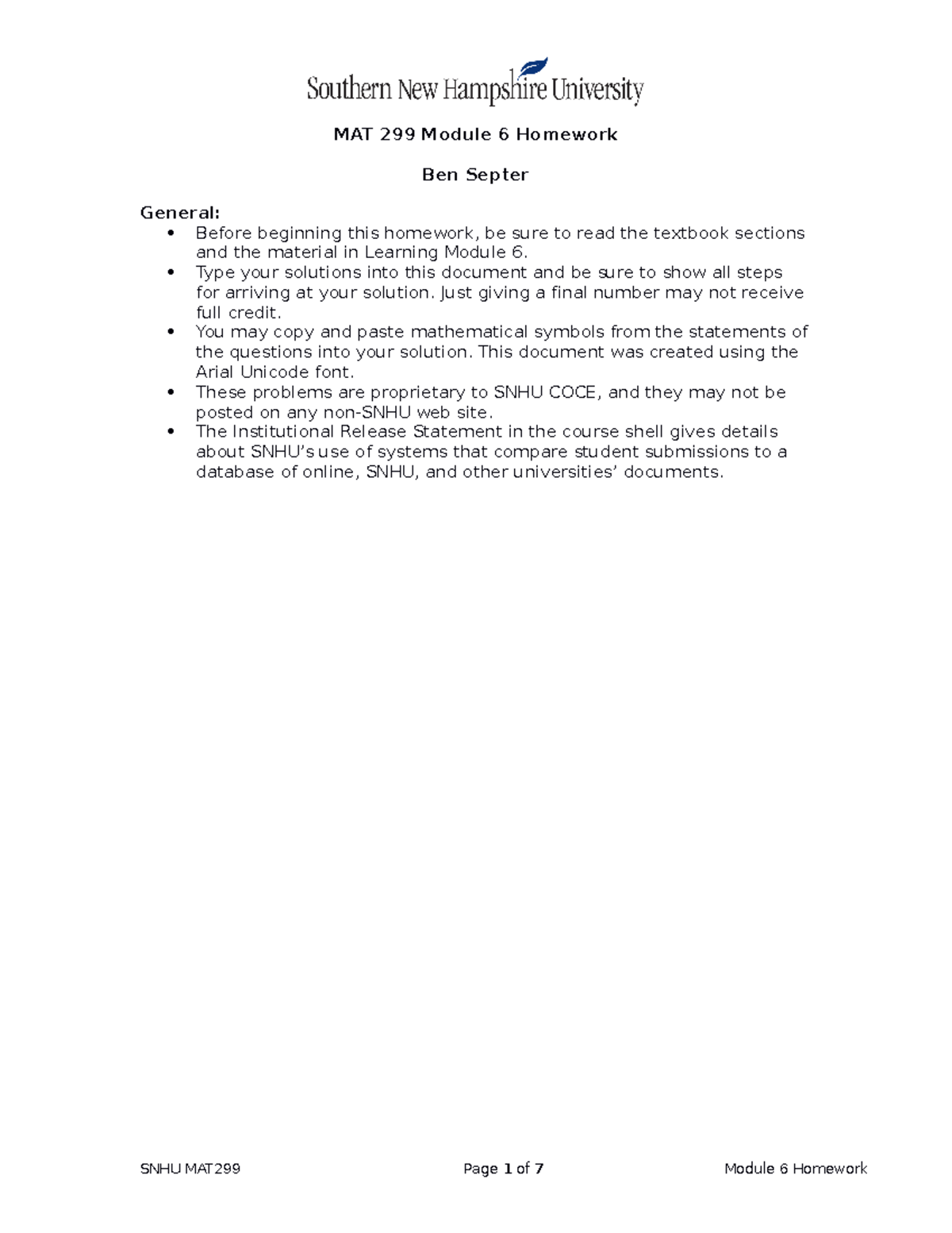 Mod6 Module 6 Homework Ben Septer General Before Beginning This