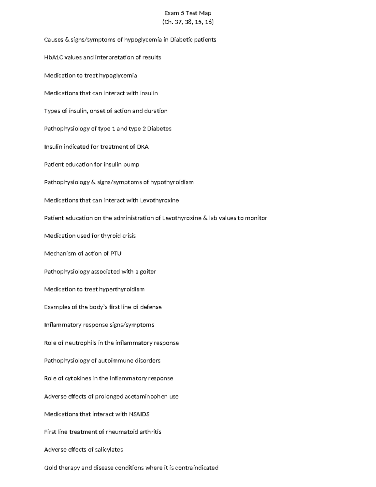 Exam 5 Test Map - study guide - Exam 5 Test Map (Ch. 37, 38, 15, 16 ...