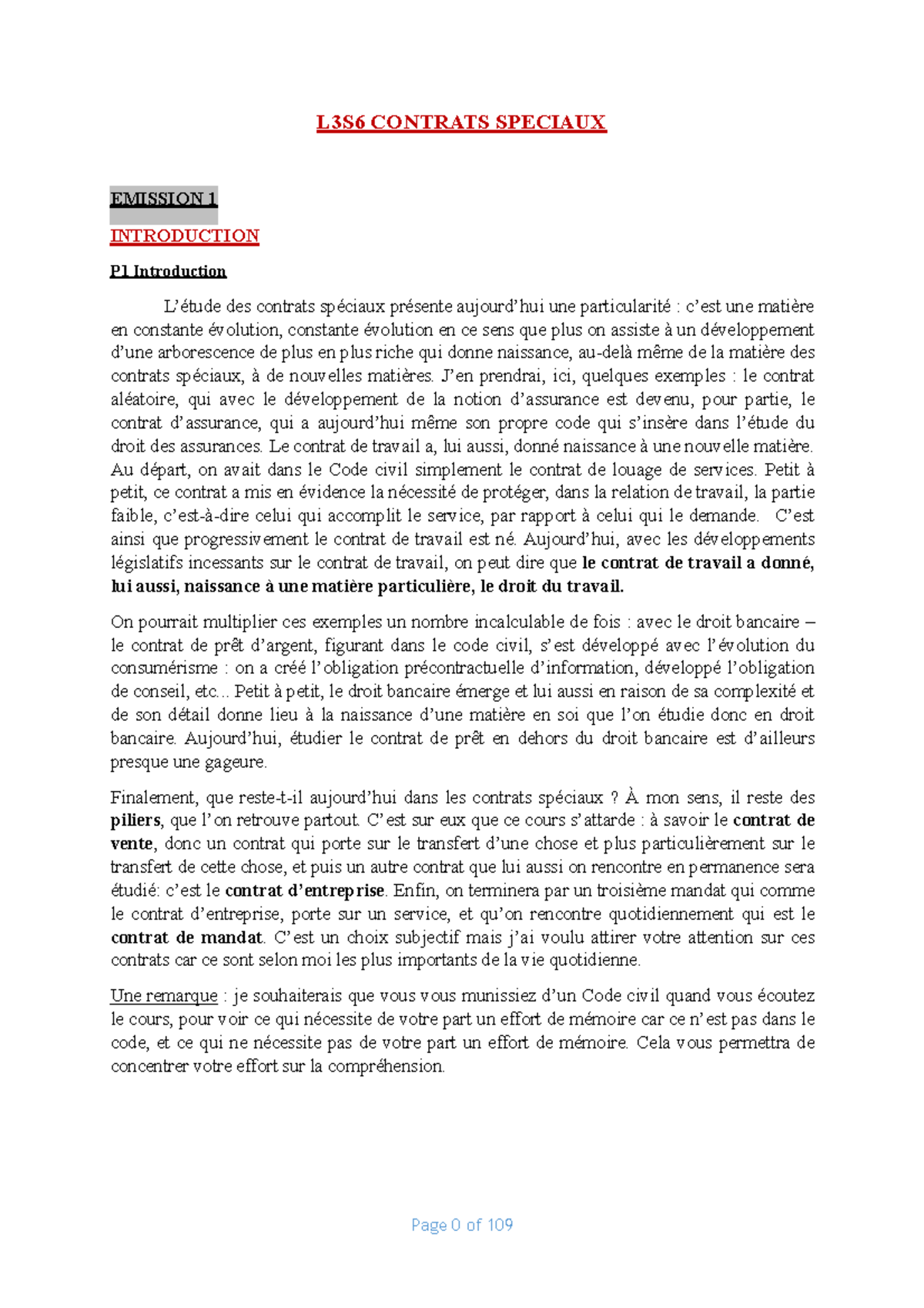 Contrats Spéciaux pdf - L3S6 CONTRATS SPECIAUX EMISSION 1 INTRODUCTION ...