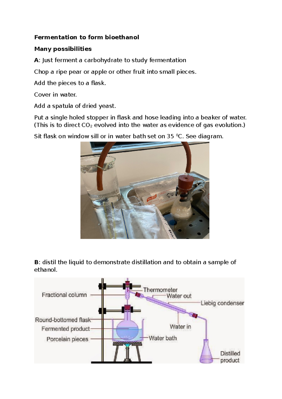 Fermentation to form bioethanol - Add the pieces to a flask. Cover in ...