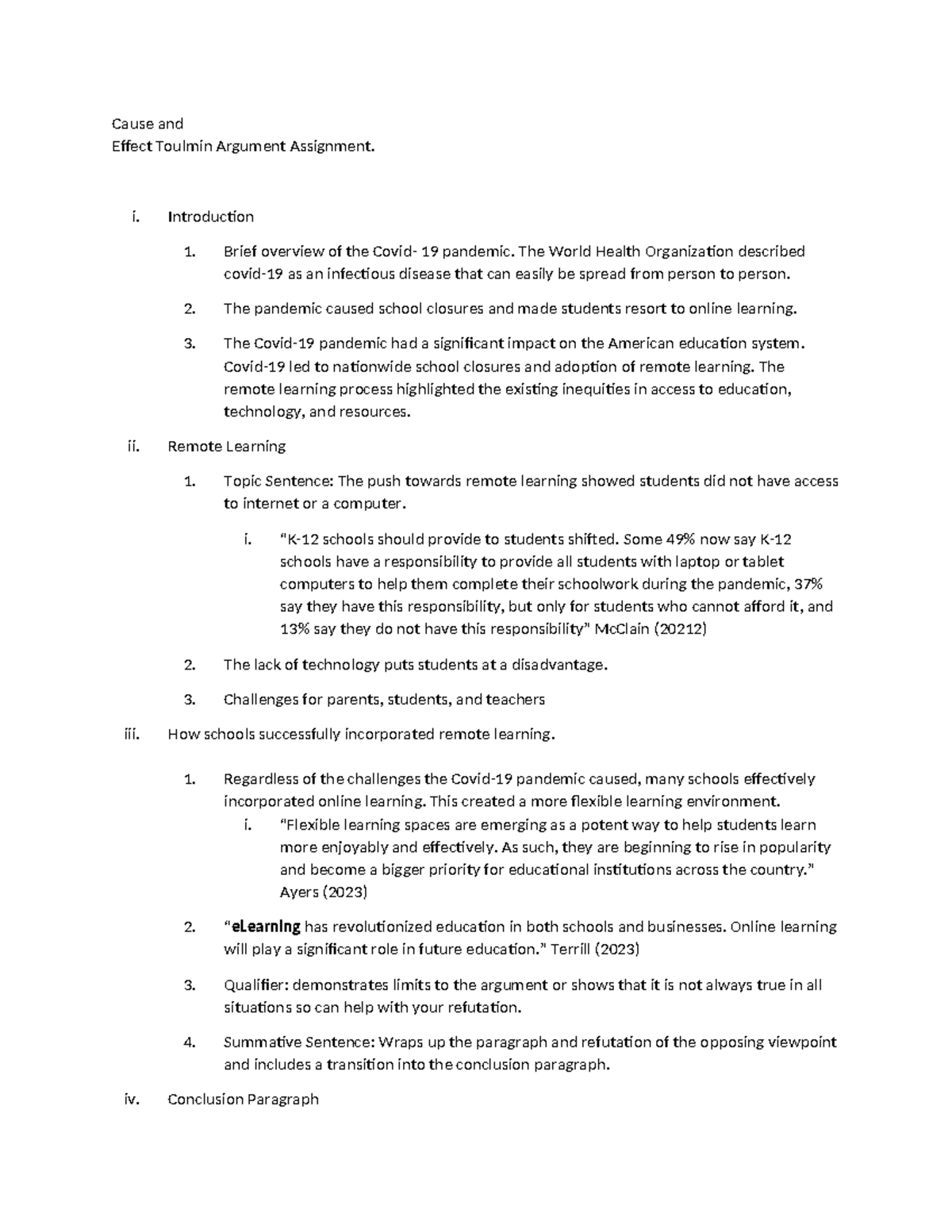 Cause and effect outline - Cause and Effect Toulmin Argument Assignment ...