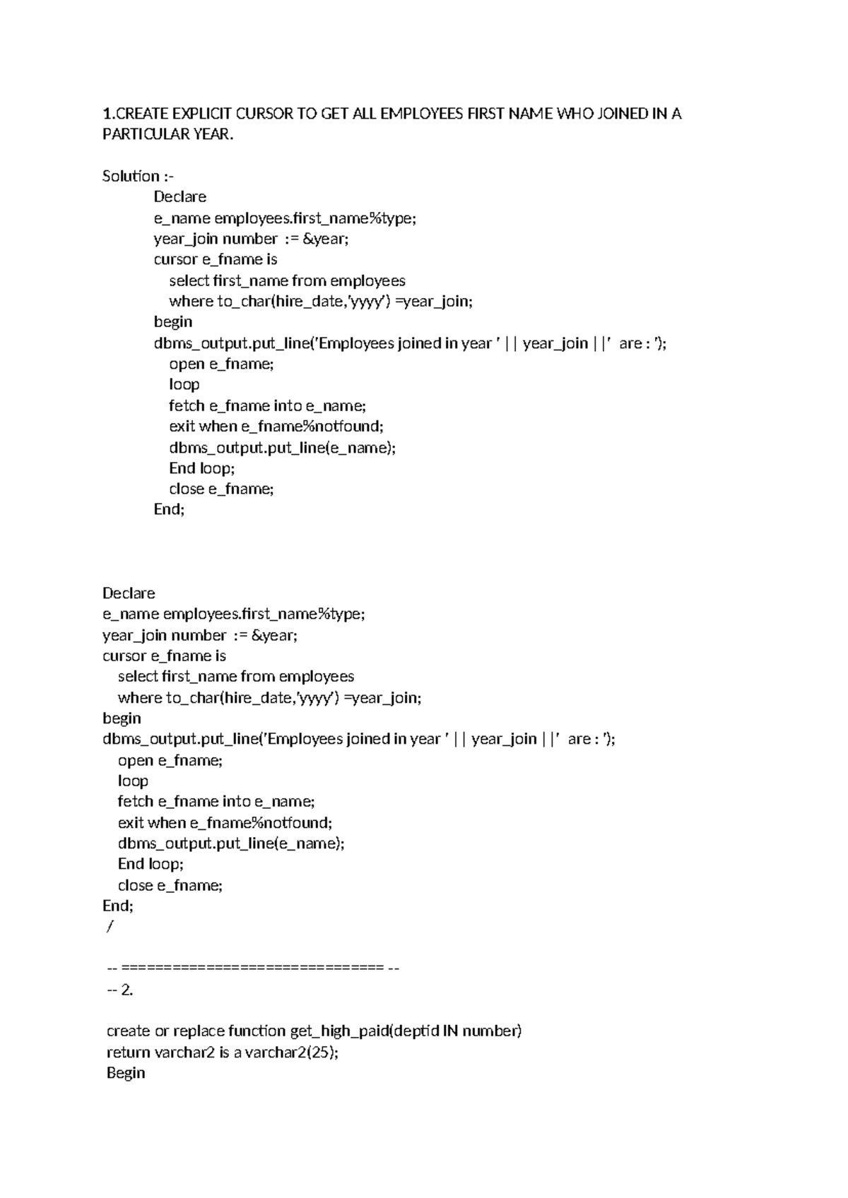 Important - SQL - 1 EXPLICIT CURSOR TO GET ALL EMPLOYEES FIRST NAME WHO ...