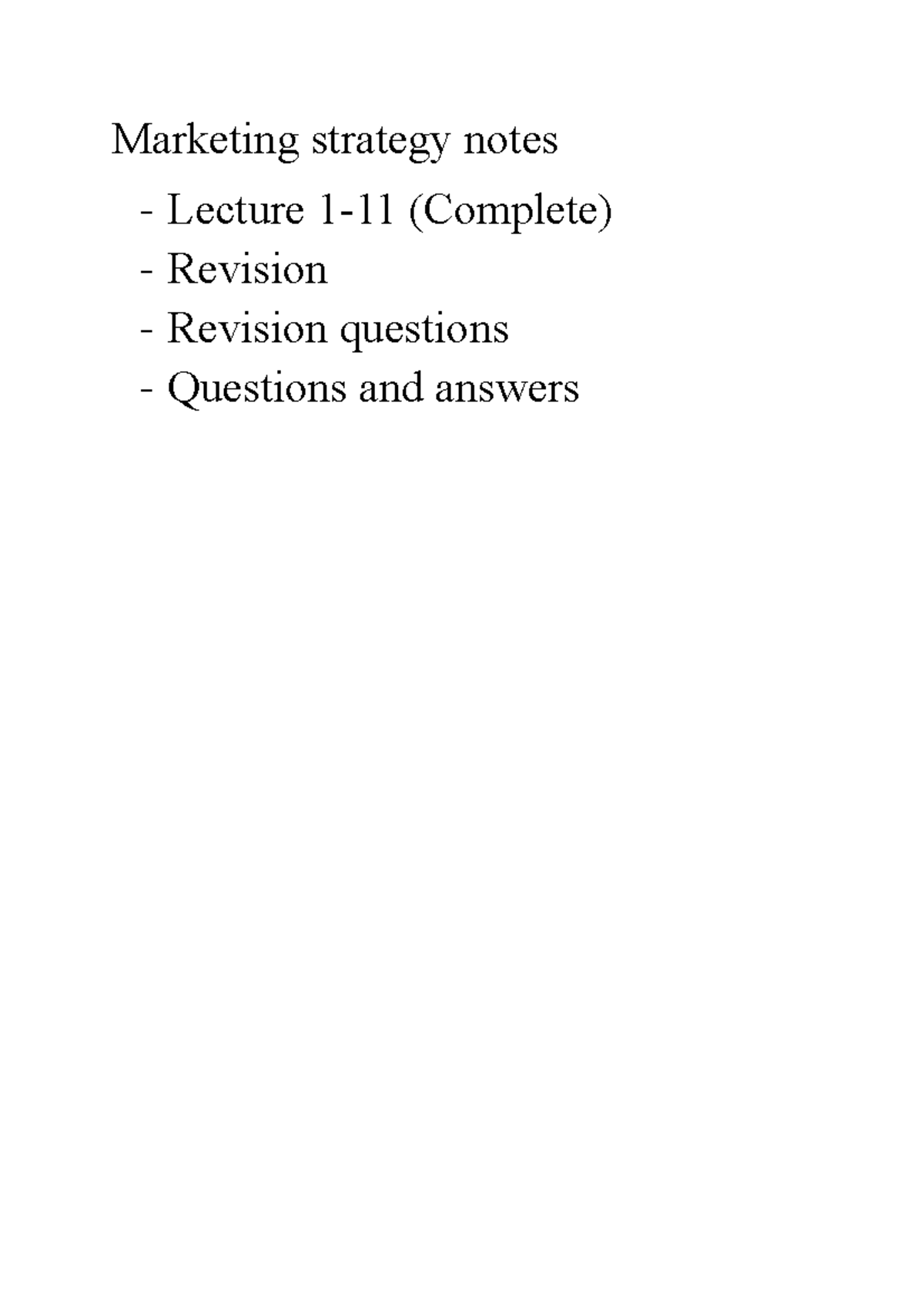 Marketing strategy complete lecture notes - Marketing strategy notes ...