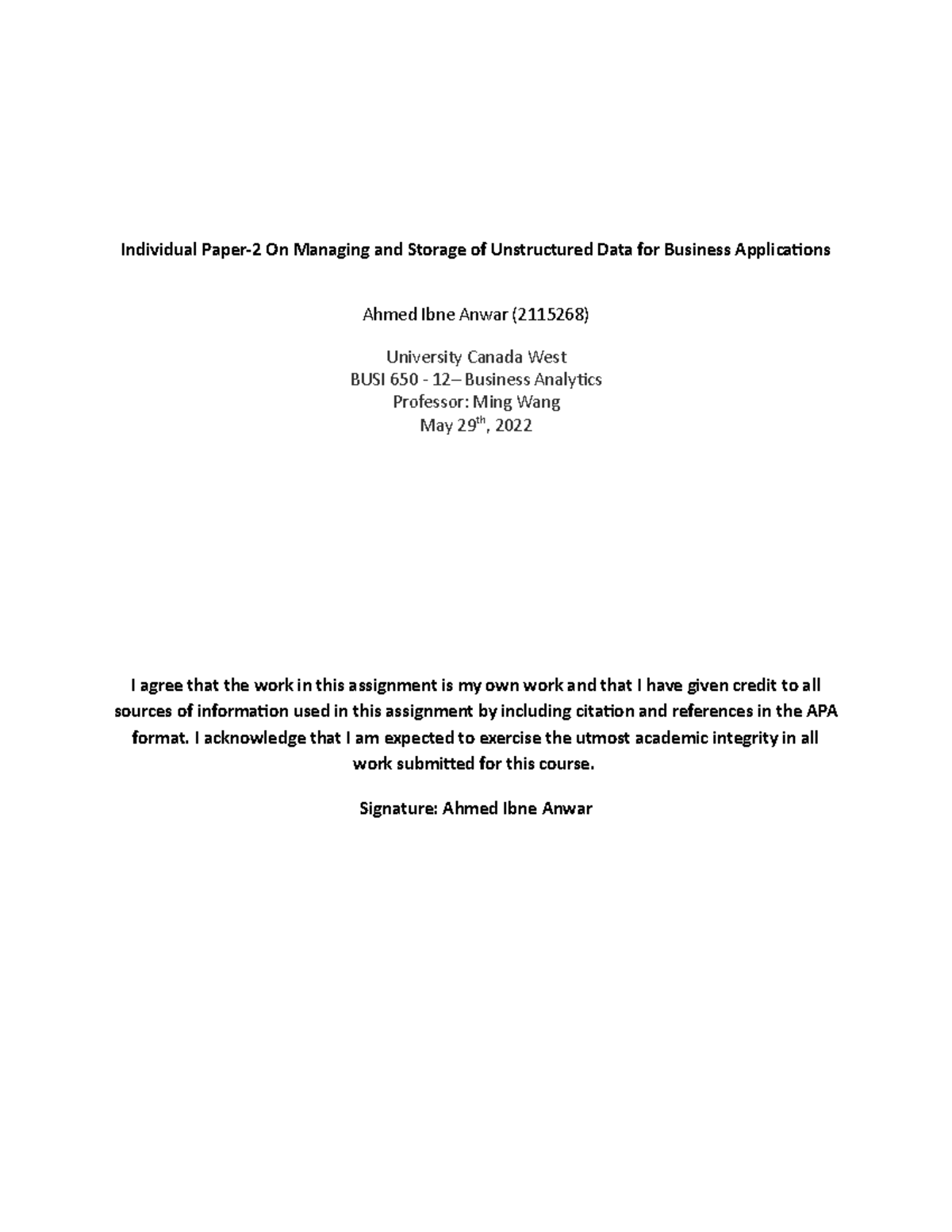 Individual Paper-2 On Managing and Storage of Unstructured Data for ...