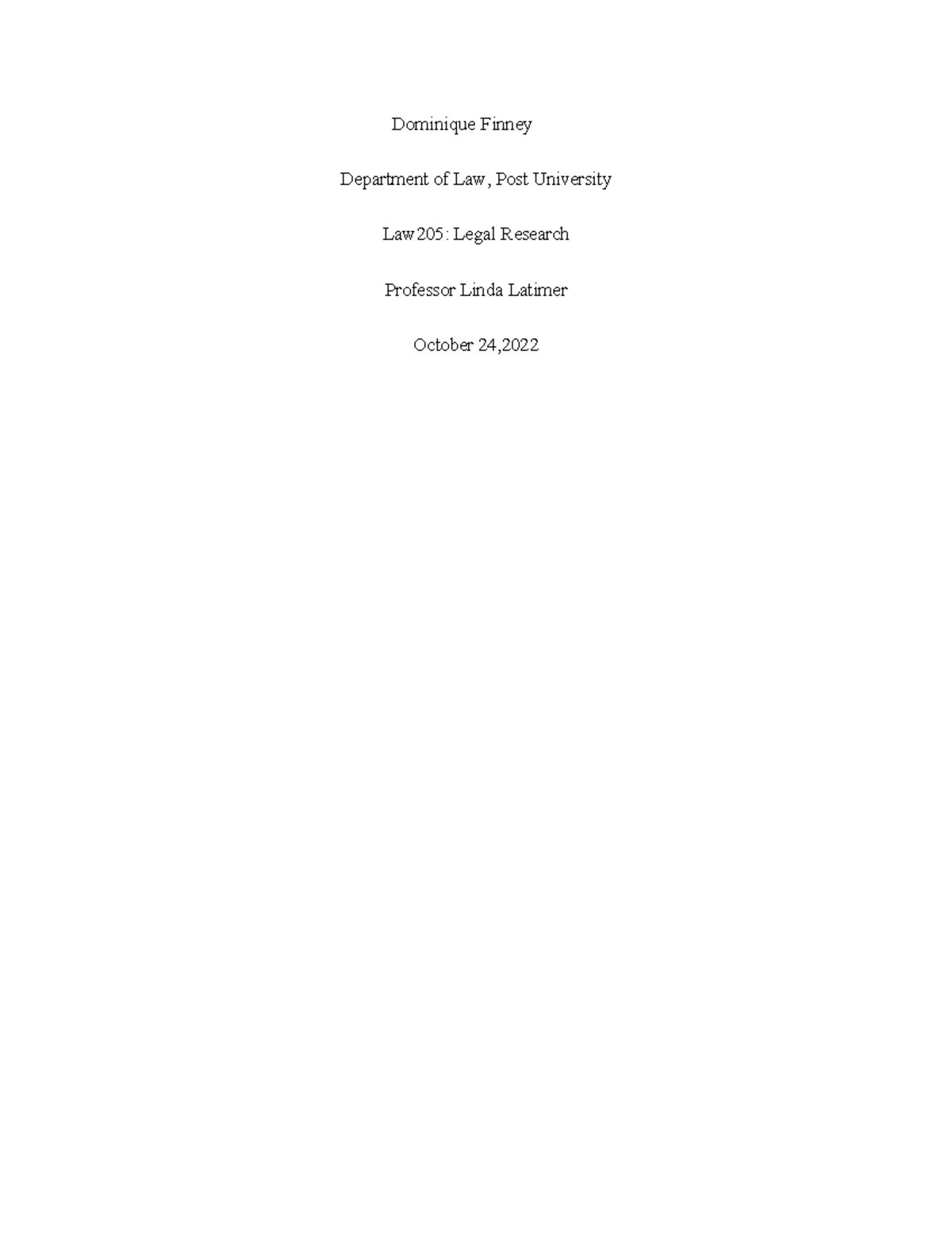 Unit 2 Assignment Law204 Dominique Finney Department Of Law Post University Law205 Legal 