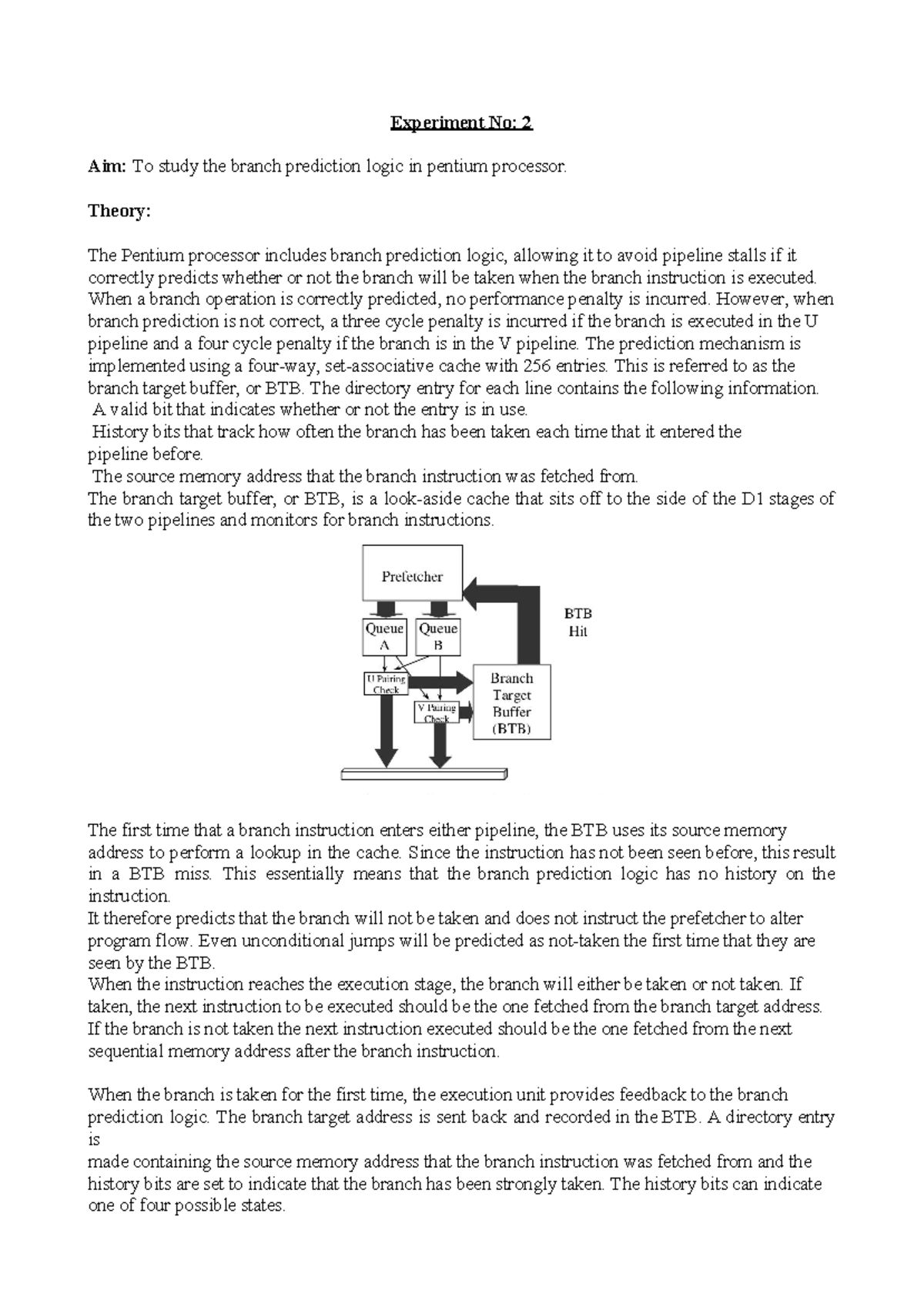 BPL Pentium - Branch prediction logic - Experiment No: 2 Aim: To study ...