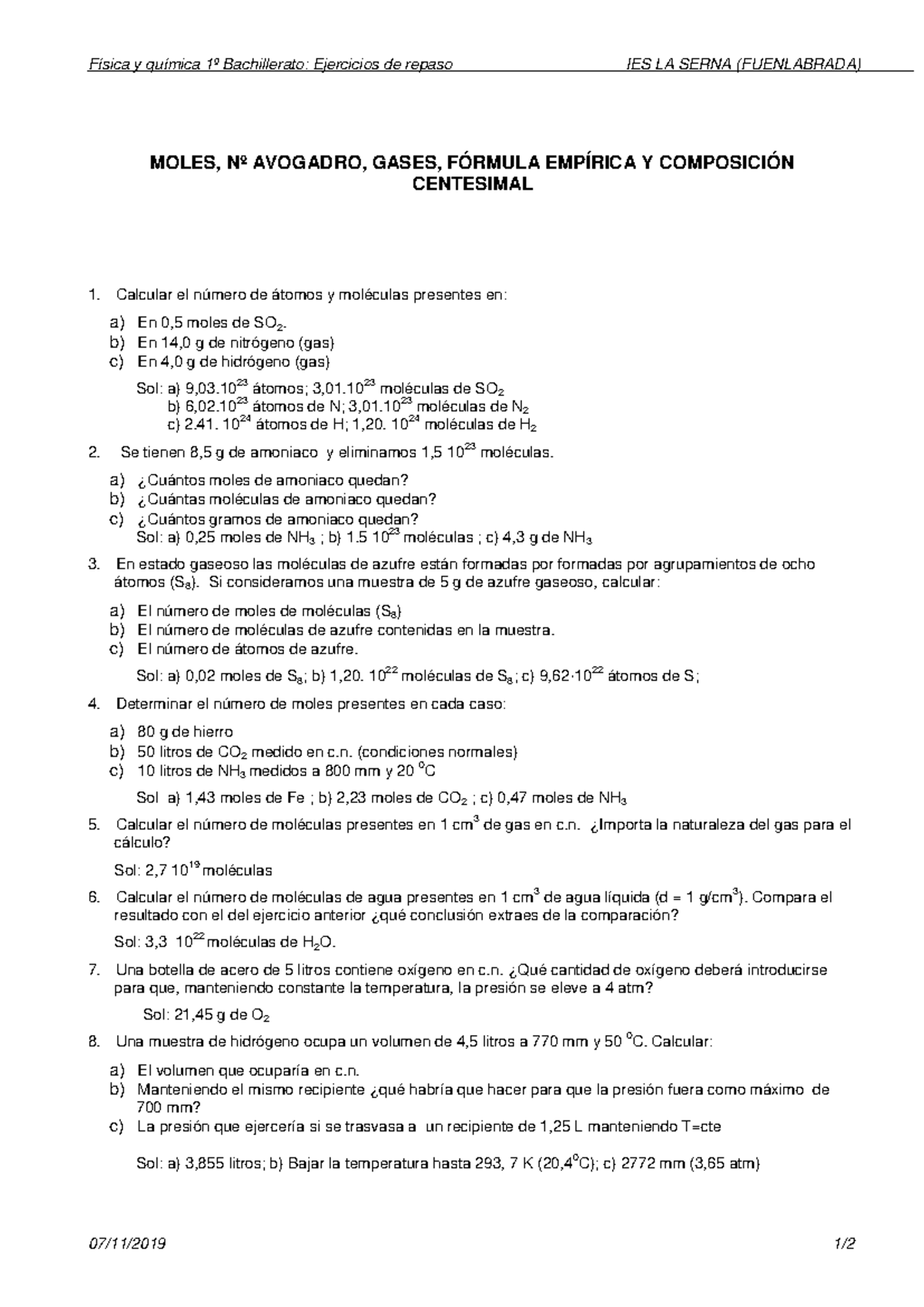1 ejercicios repaso moles gases y otros - Física y química 1º ...