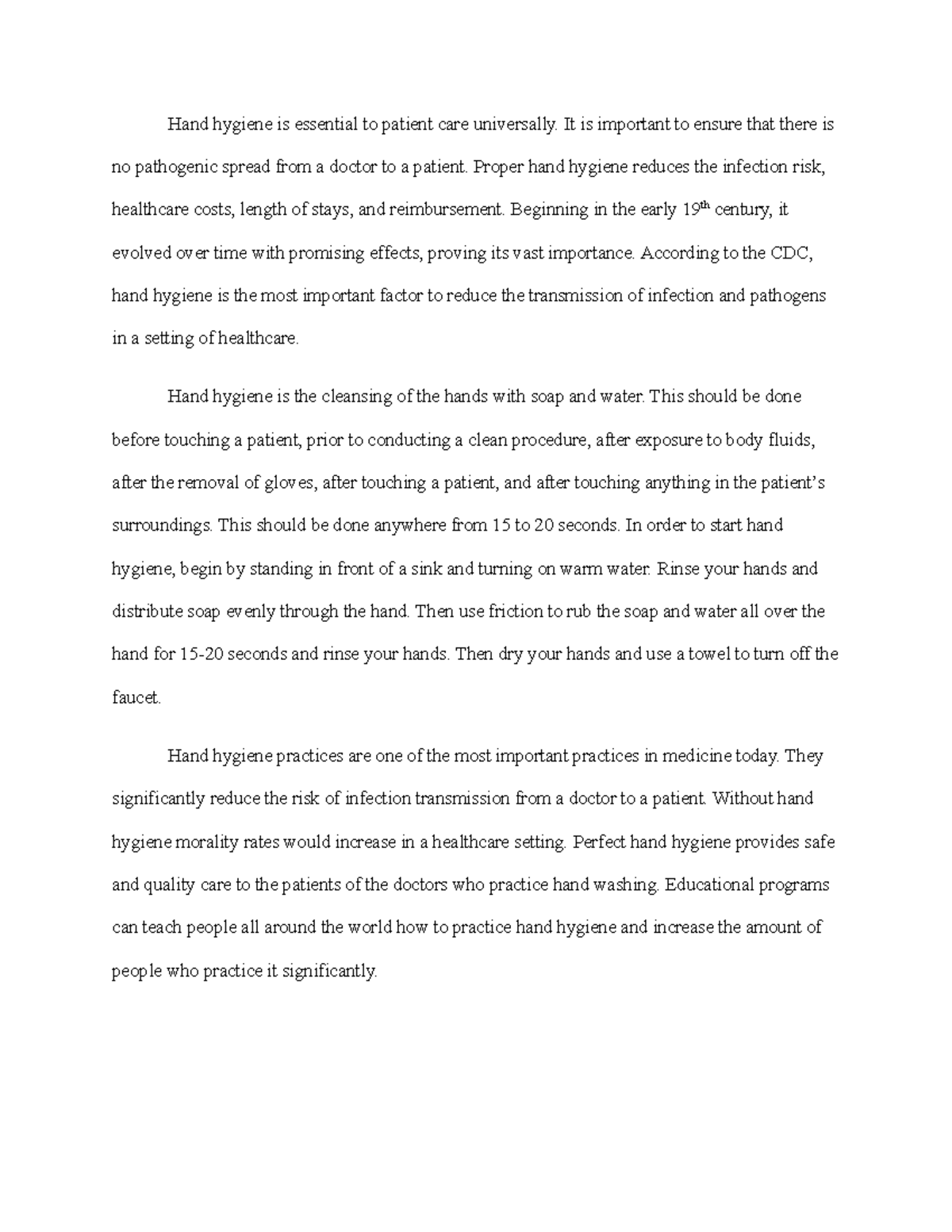 Hand Hygiene - It is important to ensure that there is no pathogenic ...