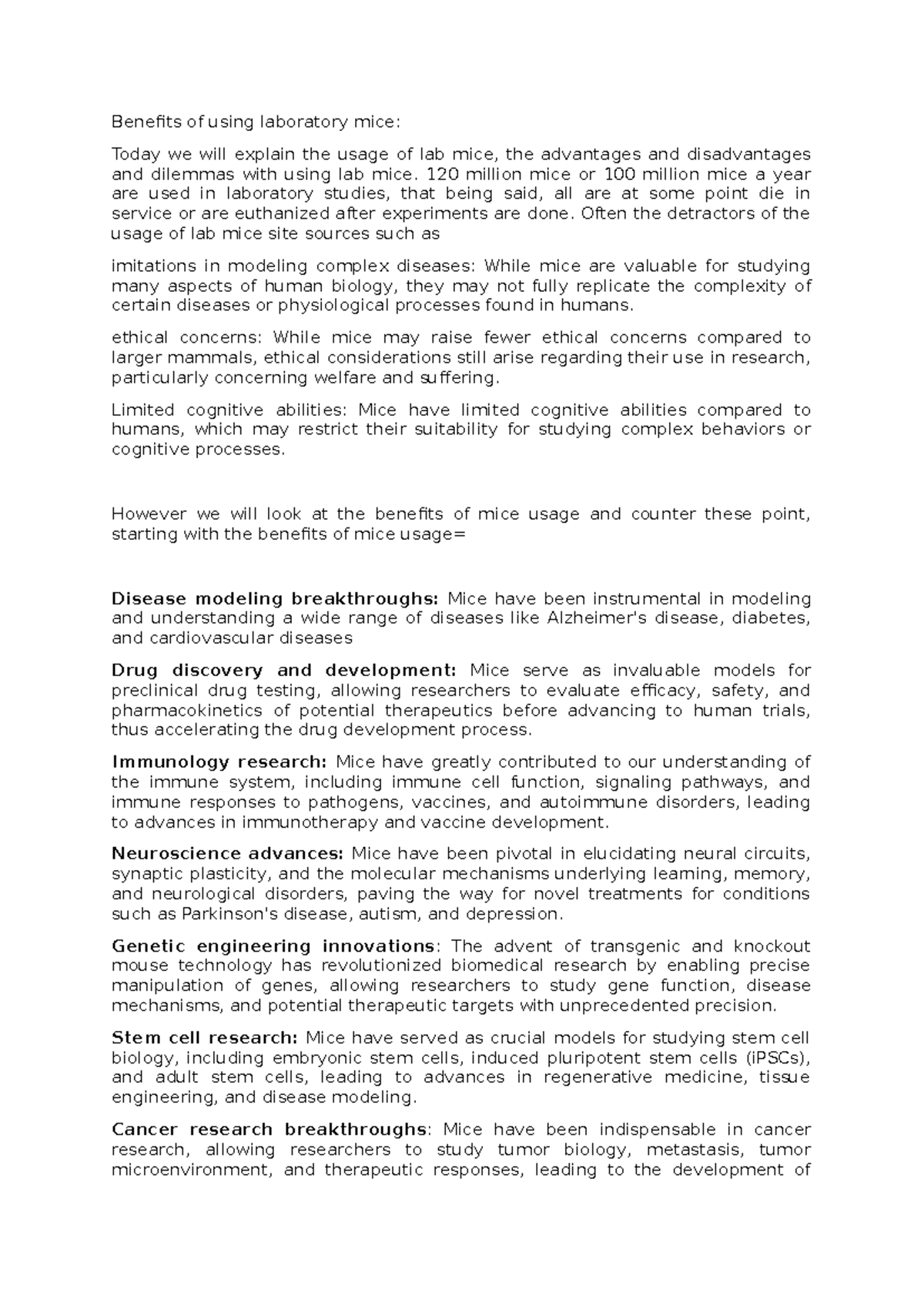 Lab mice turn in - Benefits of using laboratory mice: Today we will ...