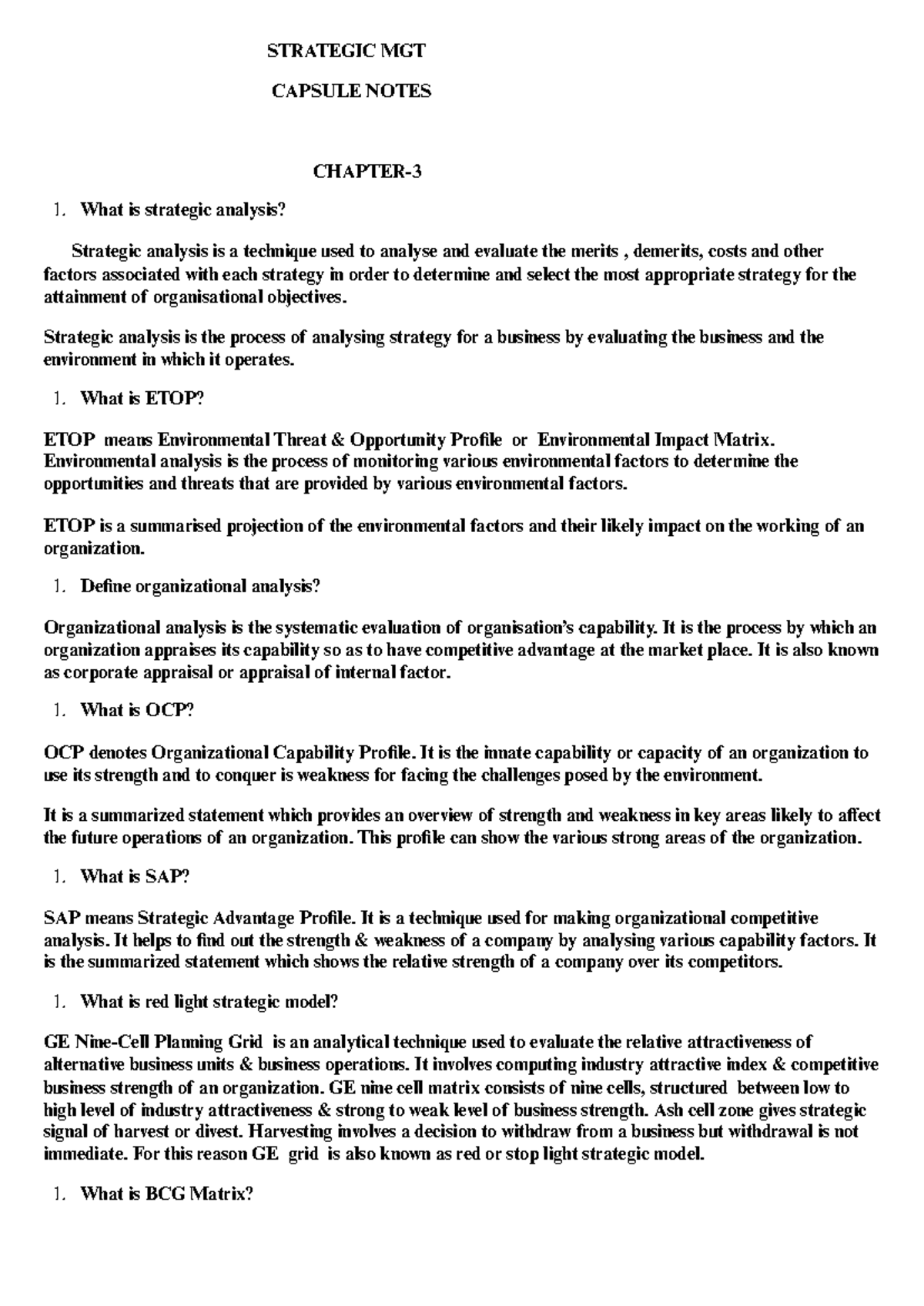 Strategic MGT chapter 3 redo - STRATEGIC MGT CAPSULE NOTES CHAPTER ...