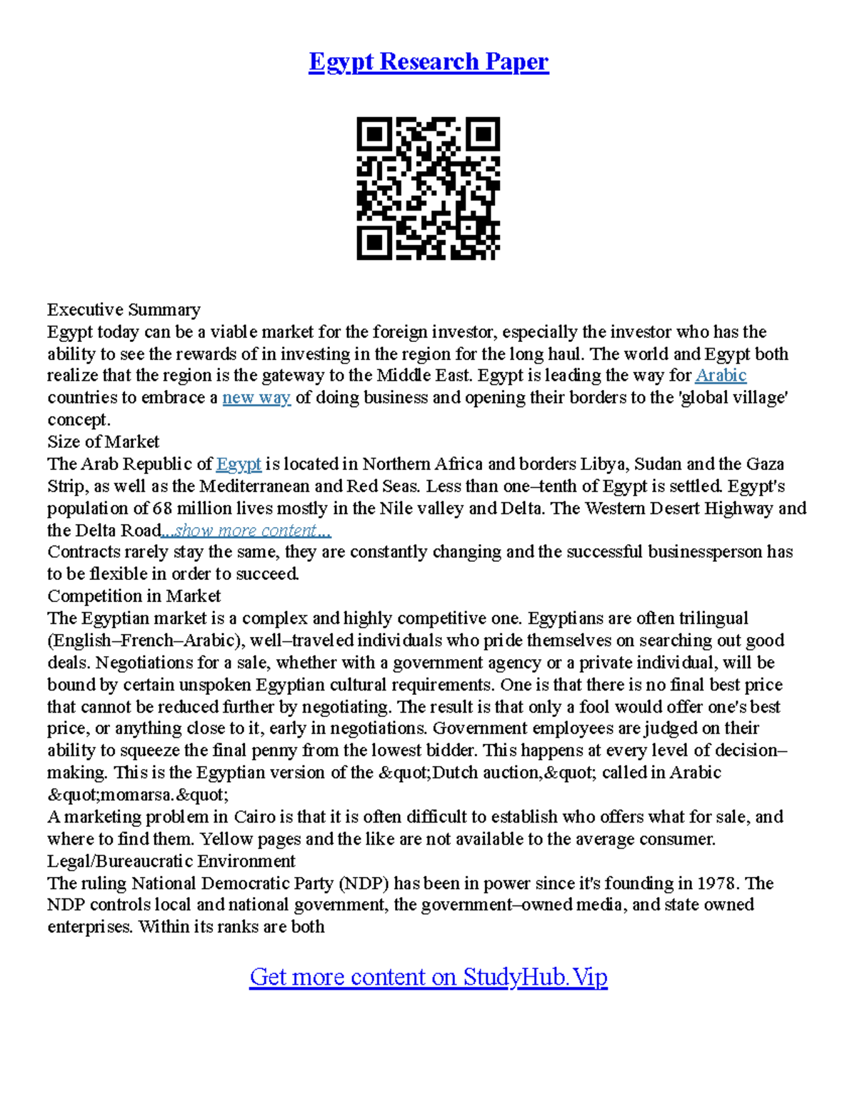 Essay About Egypt - Egypt Research Paper Executive Summary Egypt today ...