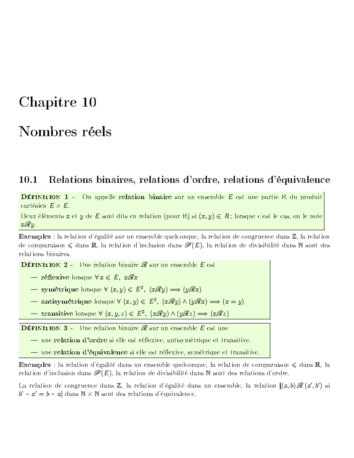 nombres réels binaires - Chapitre 10 Nombres réels 10 Relations ...