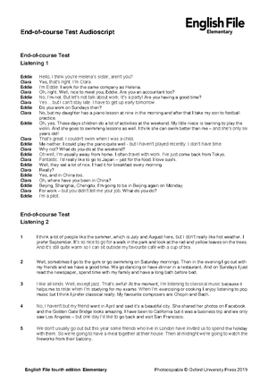EF4e Elem End of course test B answer sheet - English File fourth ...