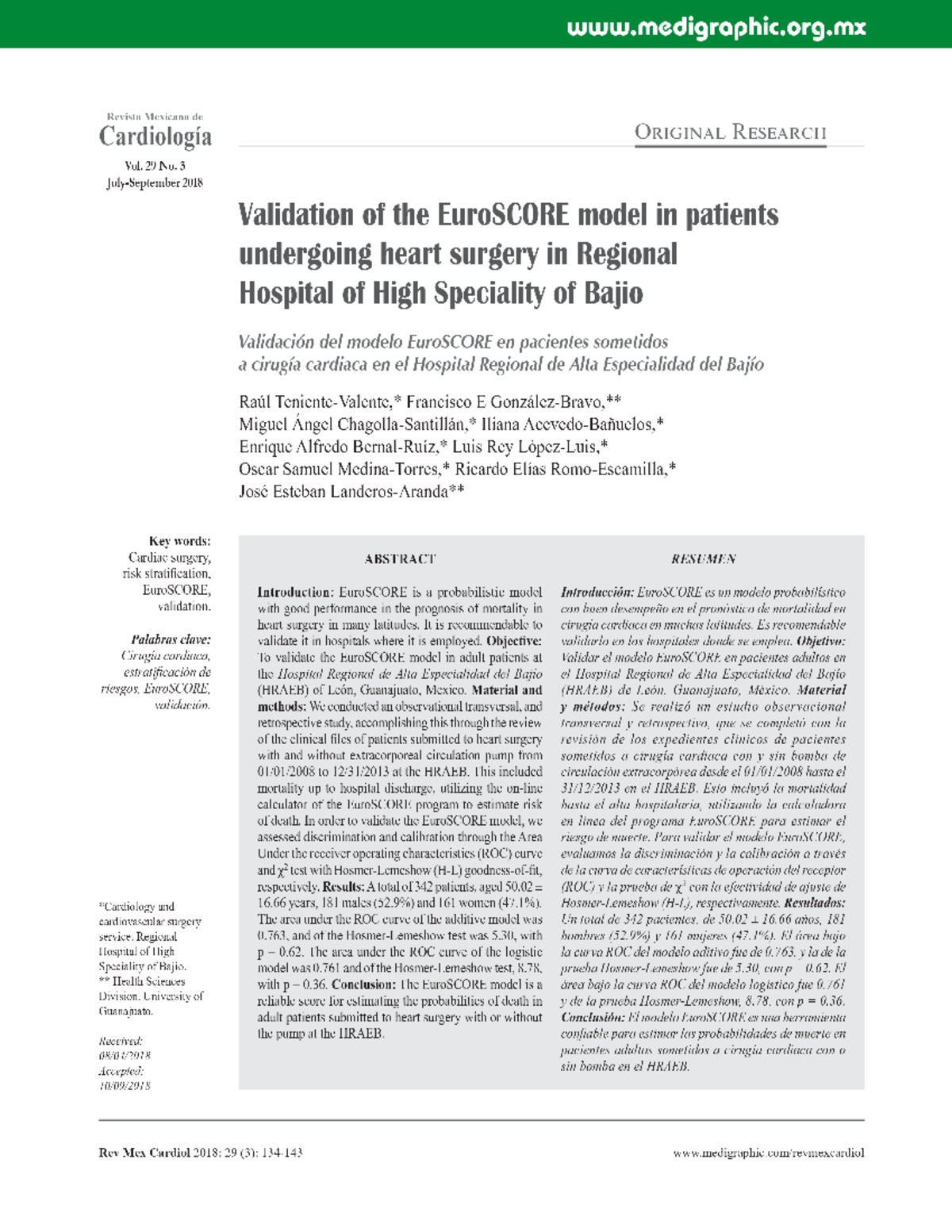 Validation of the Euro Score model in patients undergoing heart surgery ...