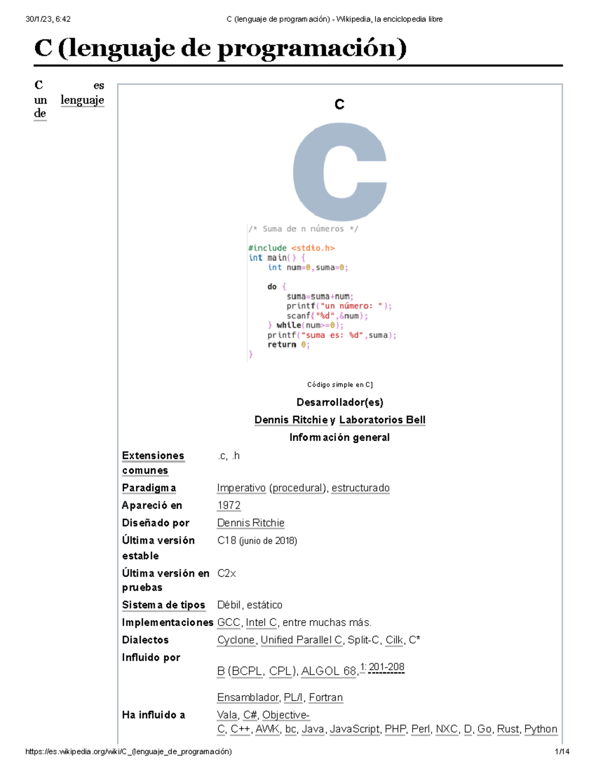 C Lenguaje De Programación C Código Simple En C] Desarrollador Es