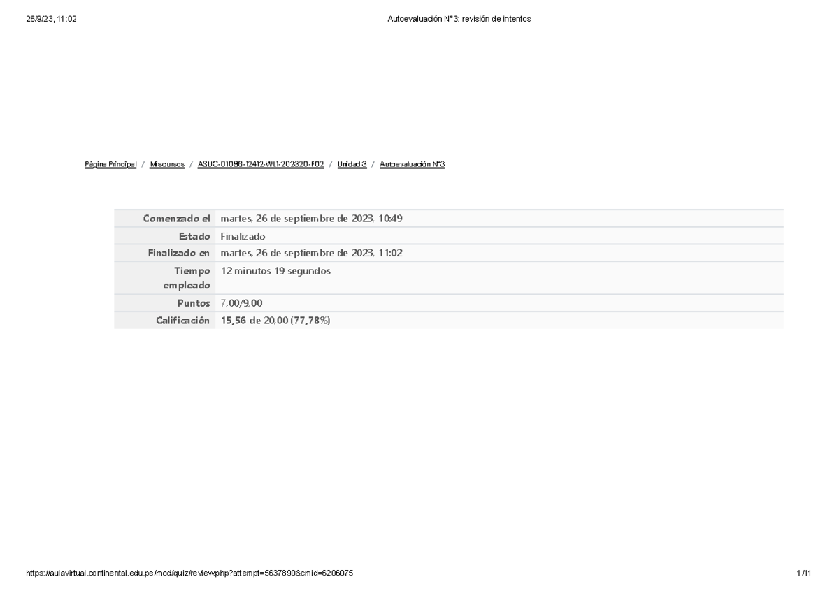 Autoevaluación N°3 revisión de intentos - Página Principal / Mis cursos ...