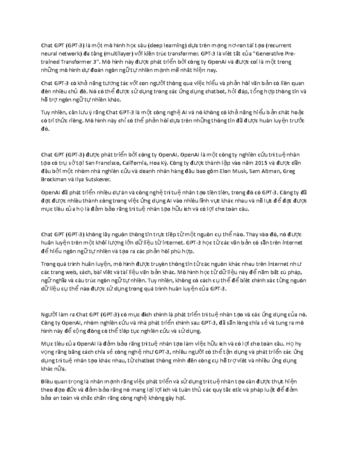 Chat GPT - dsfsf - Chat GPT (GPT-3) là m ột mô hình h ọc sâu (deep ...