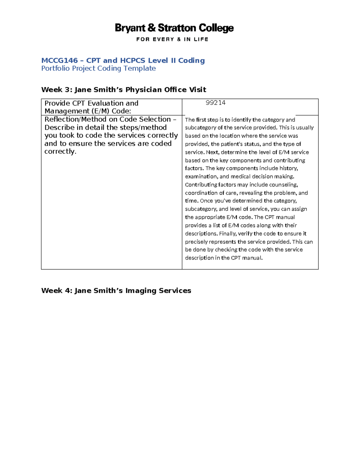MCCG146 - Portfolio Project Coding - MCCG146 – CPT and HCPCS Level II Coding Portfolio Project ...