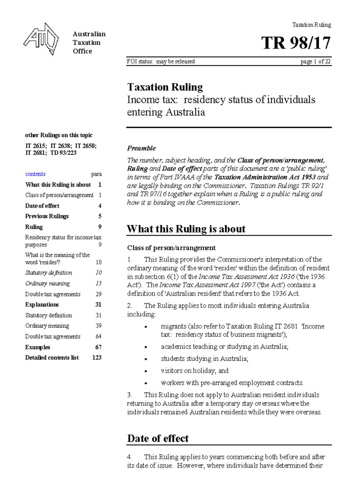 Tr1998-017 - summary - TR 98/ FOI status: may be released page 1 of 22 ...