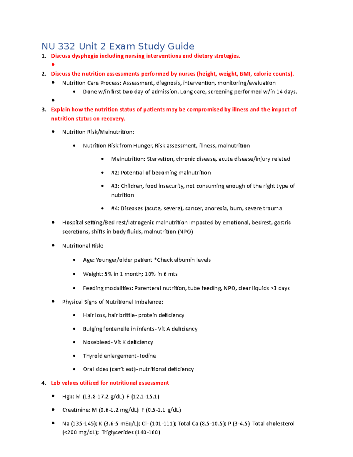 NU 332 Unit 2 Exam Study Guide - NU 332 Unit 2 Exam Study Guide Discuss ...