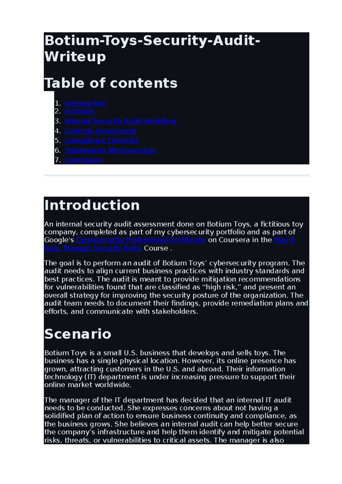Botium - Informe Ciberseguridad - Botium-Toys-Security-Audit- Writeup Table of contents 1. - Studocu