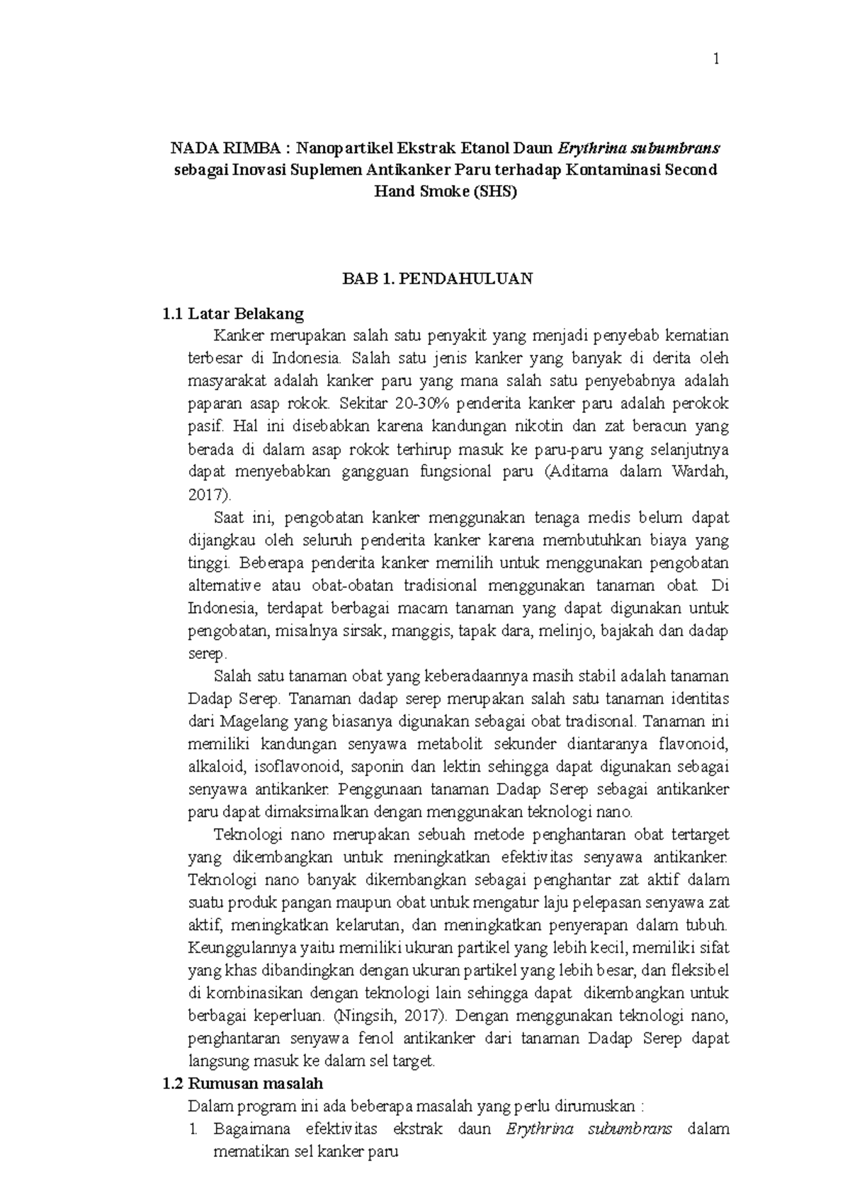 Proposal NADA Rimba - NADA RIMBA : Nanopartikel Ekstrak Etanol Daun Erythrina subumbrans sebagai ...