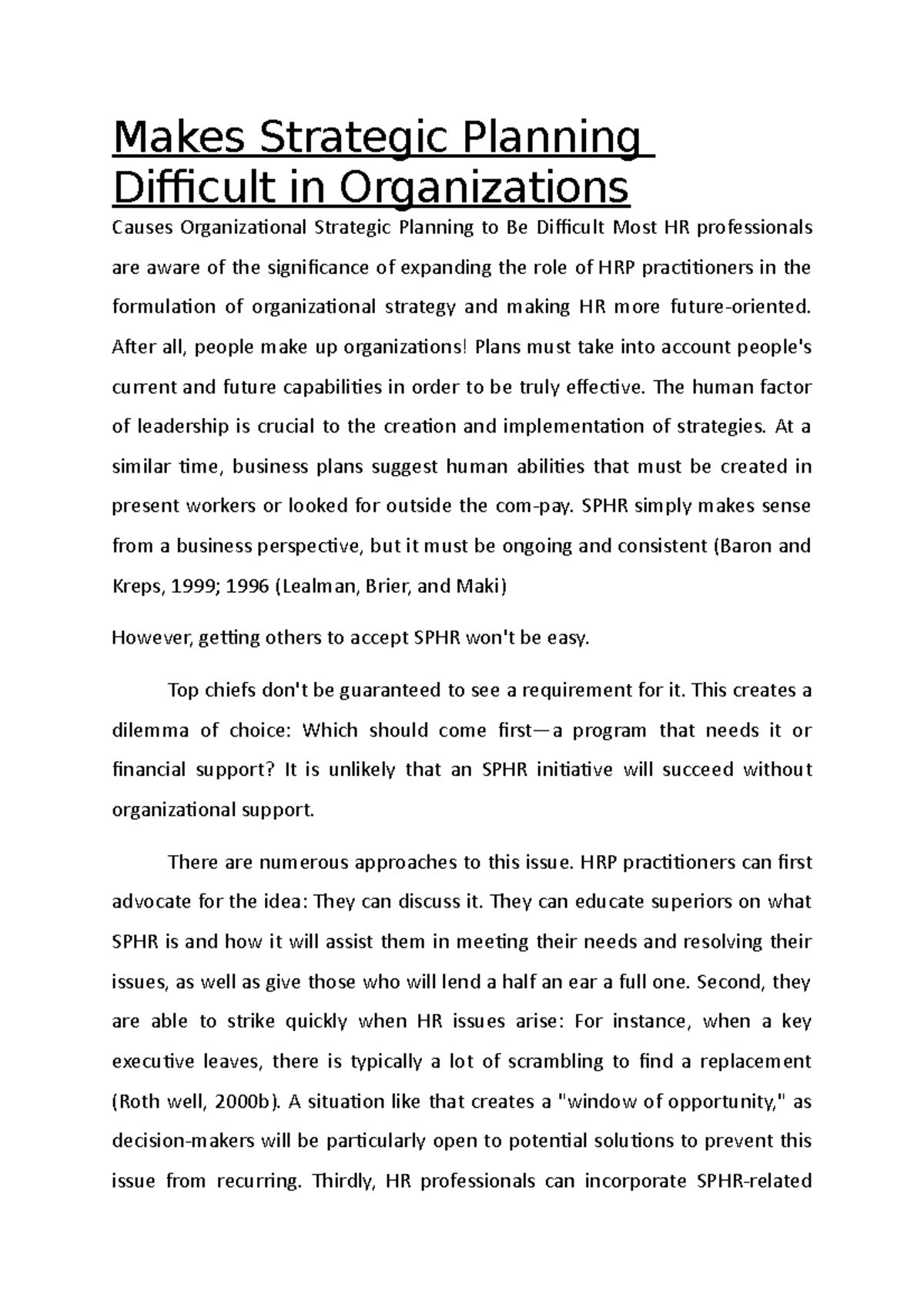 Makes Strategic Planning Difficult in Organizations - Makes Strategic ...