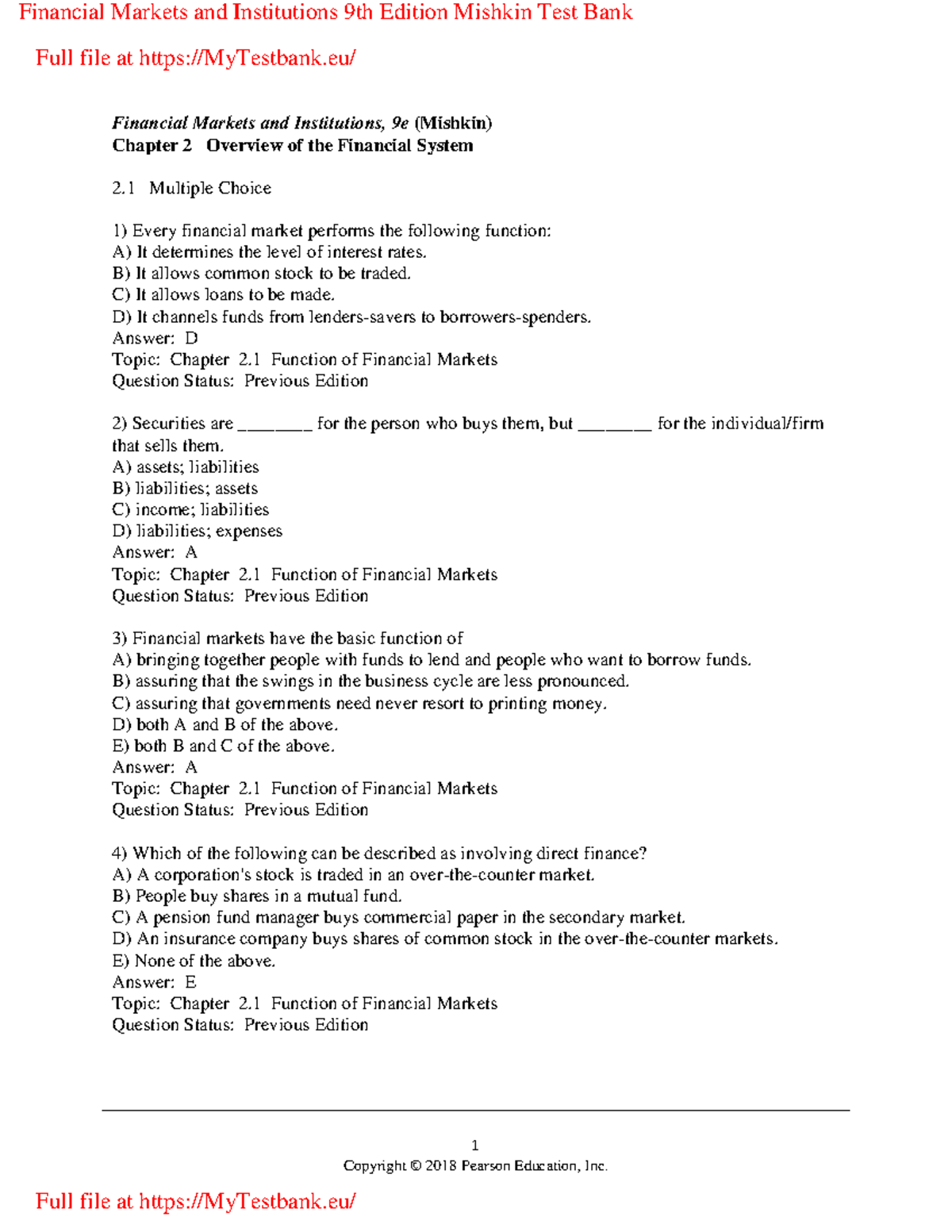 Pdfcoffee - Financial-markets-and-institutions - 1 Copyright © 2018 ...